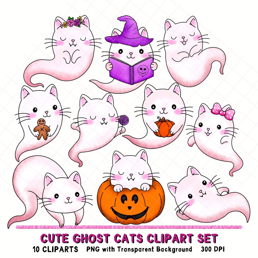 Cute Ghost Cats Clipart Set Cat Halloween Stickers Cats - Etsy