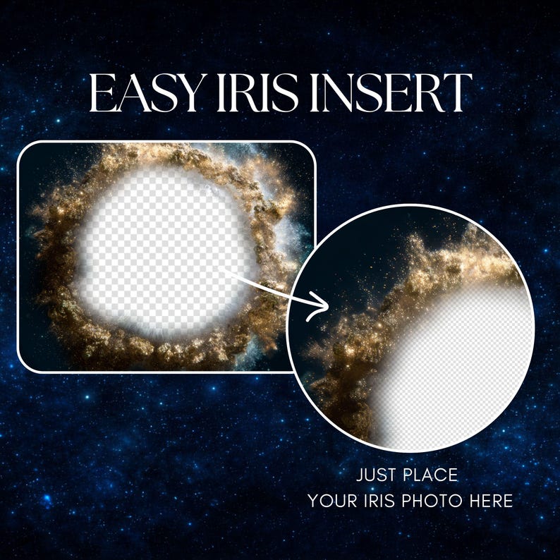 Personalized Cosmic Iris Portrait – Golden Energy Halo (digital PNG ...