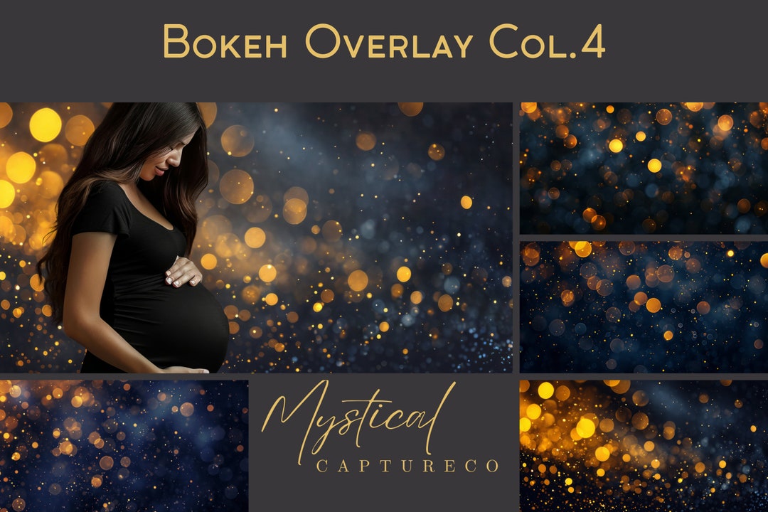 4 Jpeg Bokeh Overlay Bundle Glitter Overlays Glitter for Photo Editing Gold Digital Effect for ...