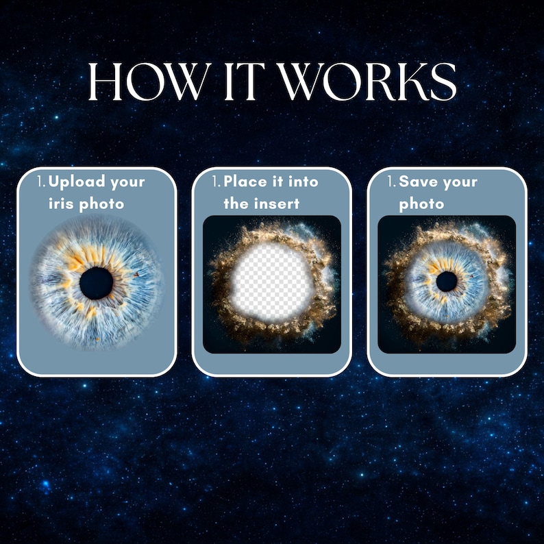 Personalized Cosmic Iris Portrait – Golden Energy Halo (digital PNG ...