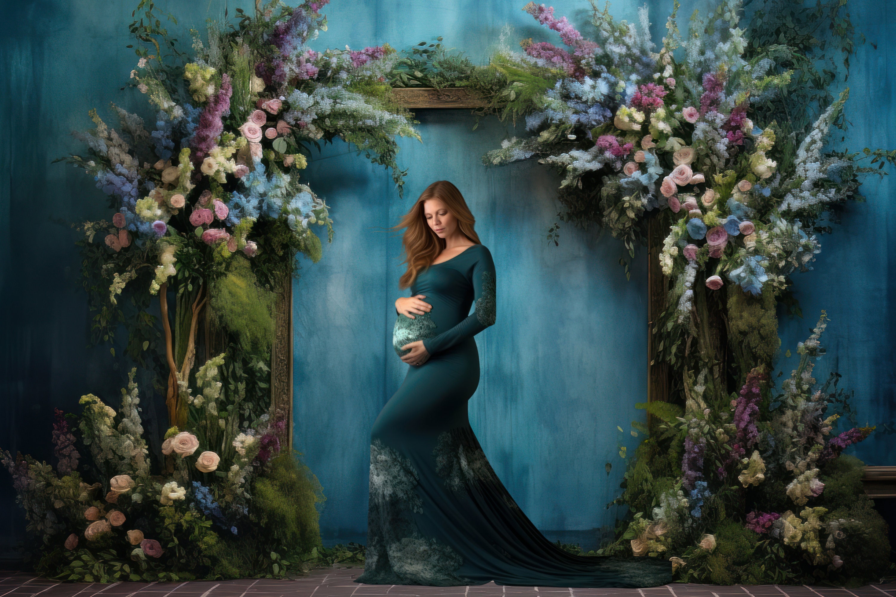 Pregnant Digital Backdrop Photography Prop, Ventige Floral Background ...