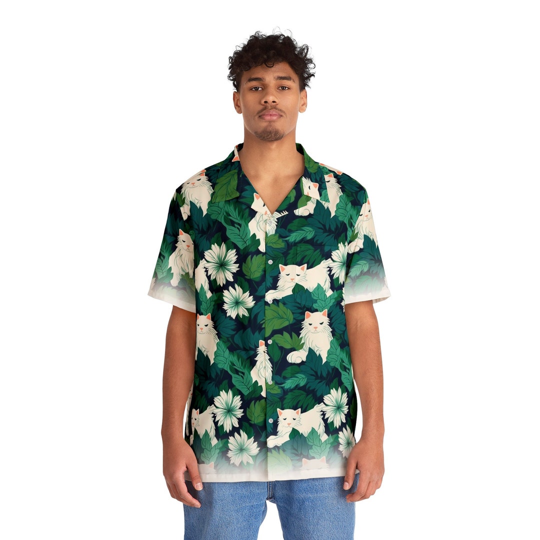 Feline Rhapsody: Tropicool Elegance | Men's Button-down Shirt - Etsy