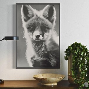 Baby Fox Portrait Art Print | Printable Black and White Wall Art ...