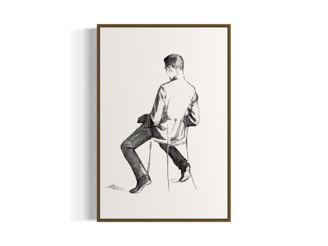 Vintage Male Figure Sketch Young Man 1900 by Albert Edelfelt Minimalist ...