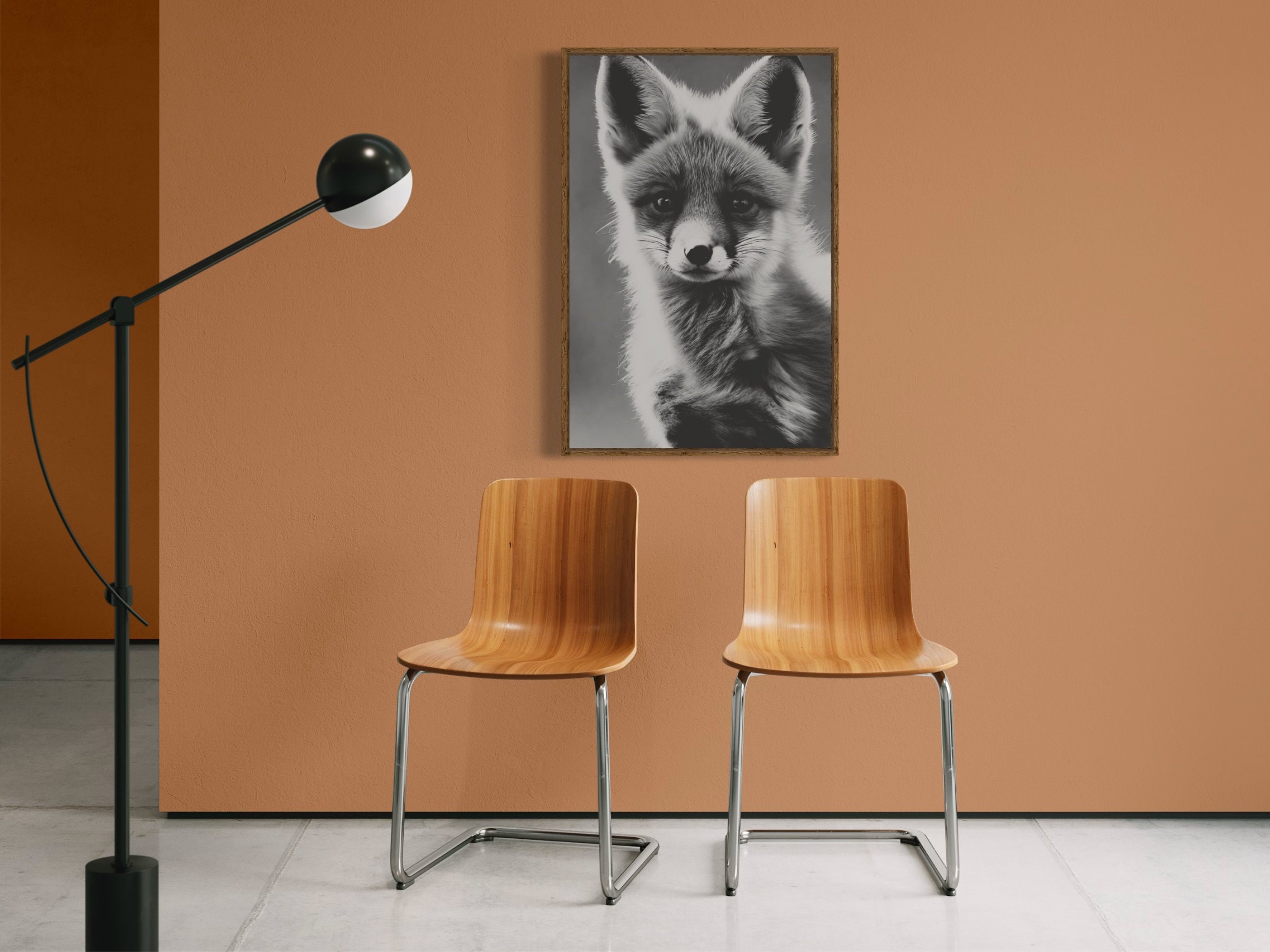 Baby Fox Portrait Art Print | Printable Black and White Wall Art ...