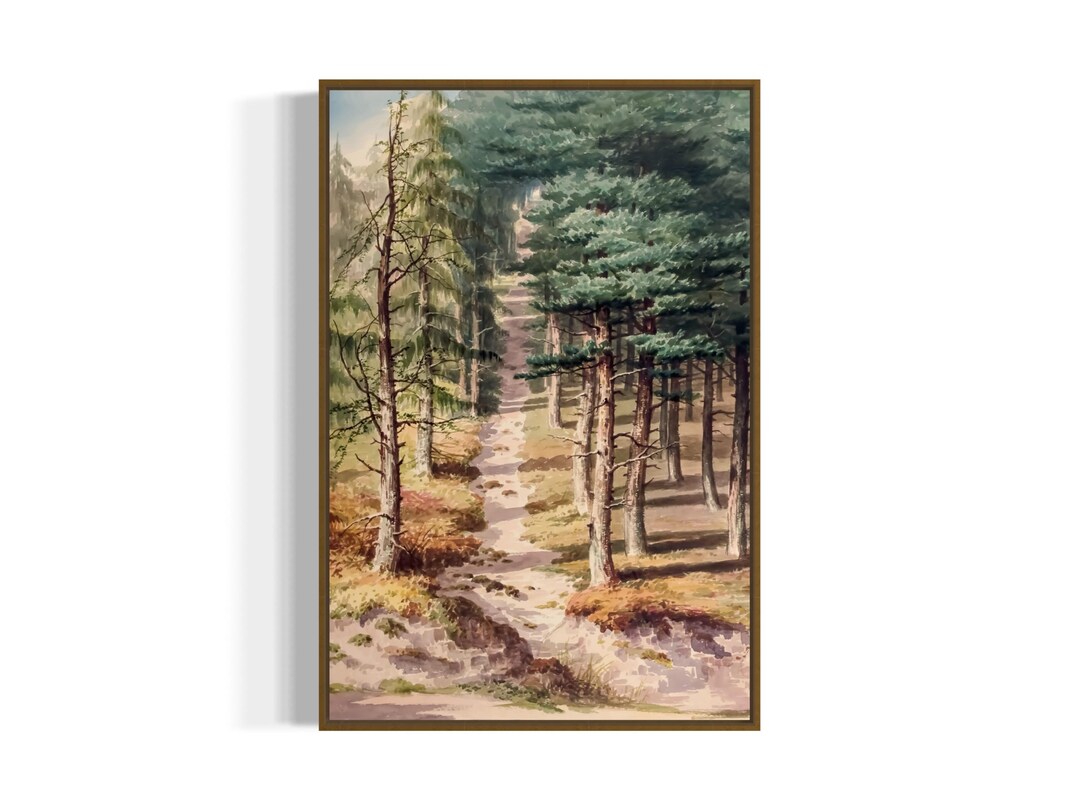 Forest Path With Pine Trees Vintage Painting Art Print | Printable Wall ...