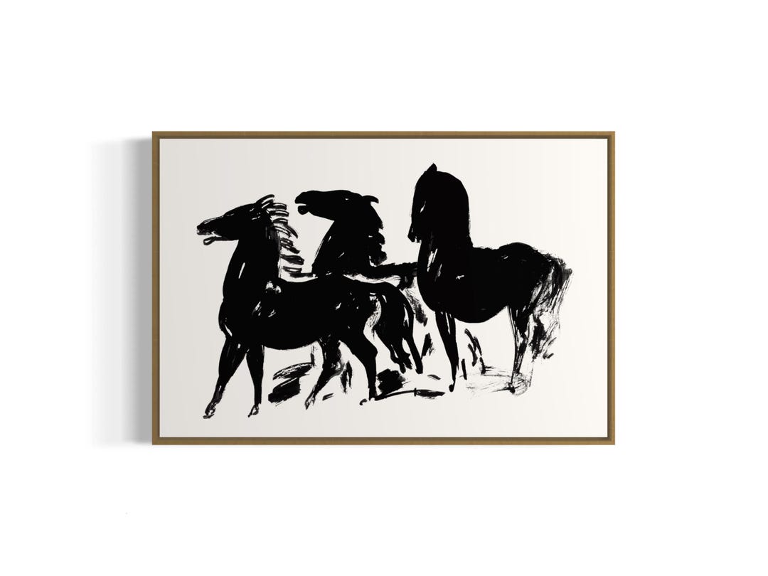 Galloping Horses Art Print | Vintage Black and White Printable Wall Art ...
