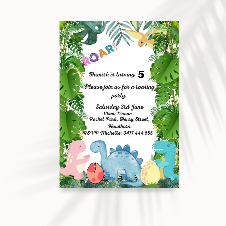 Dinosaur Child Birthday Invitation Template, Dinosaur Kid Birthday ...