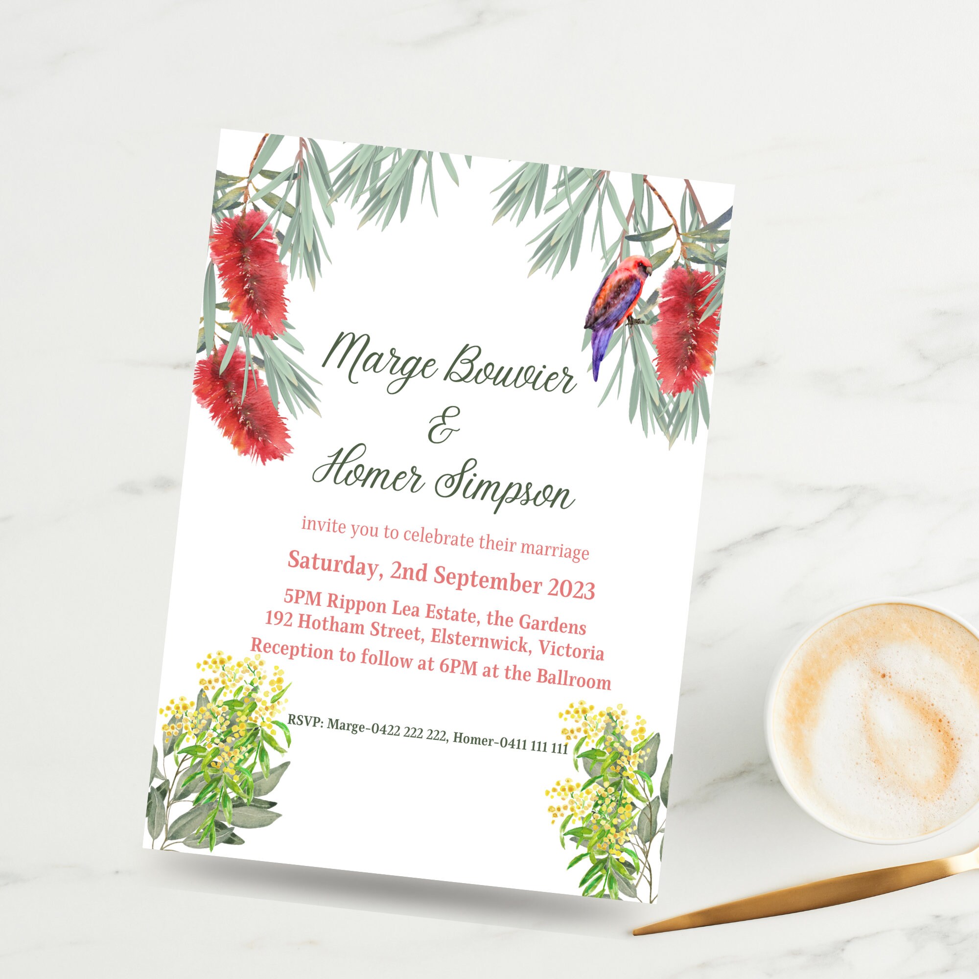 Australian Floral Wedding Invitation Template, Editable Digital ...