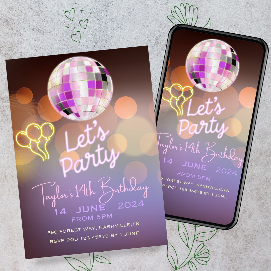 Disco Party Invitation Template, Dance Party Invitation, Girls Birthday ...