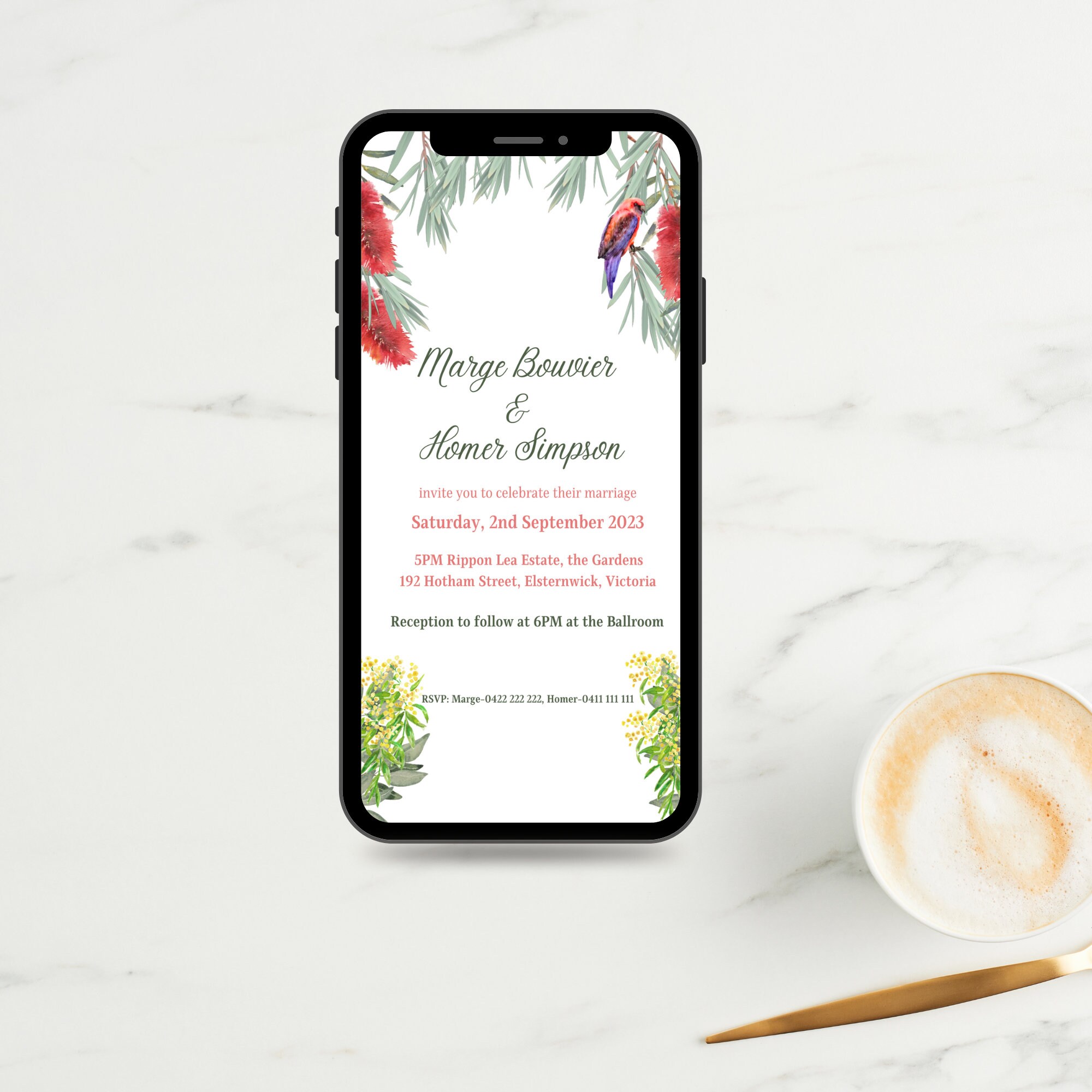 Australian Floral Wedding Invitation Template, Editable Digital ...