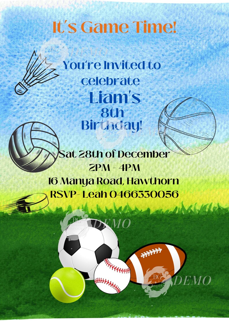 Sports Theme Child Birthday Invitation Template, Ball Kids Birthday ...
