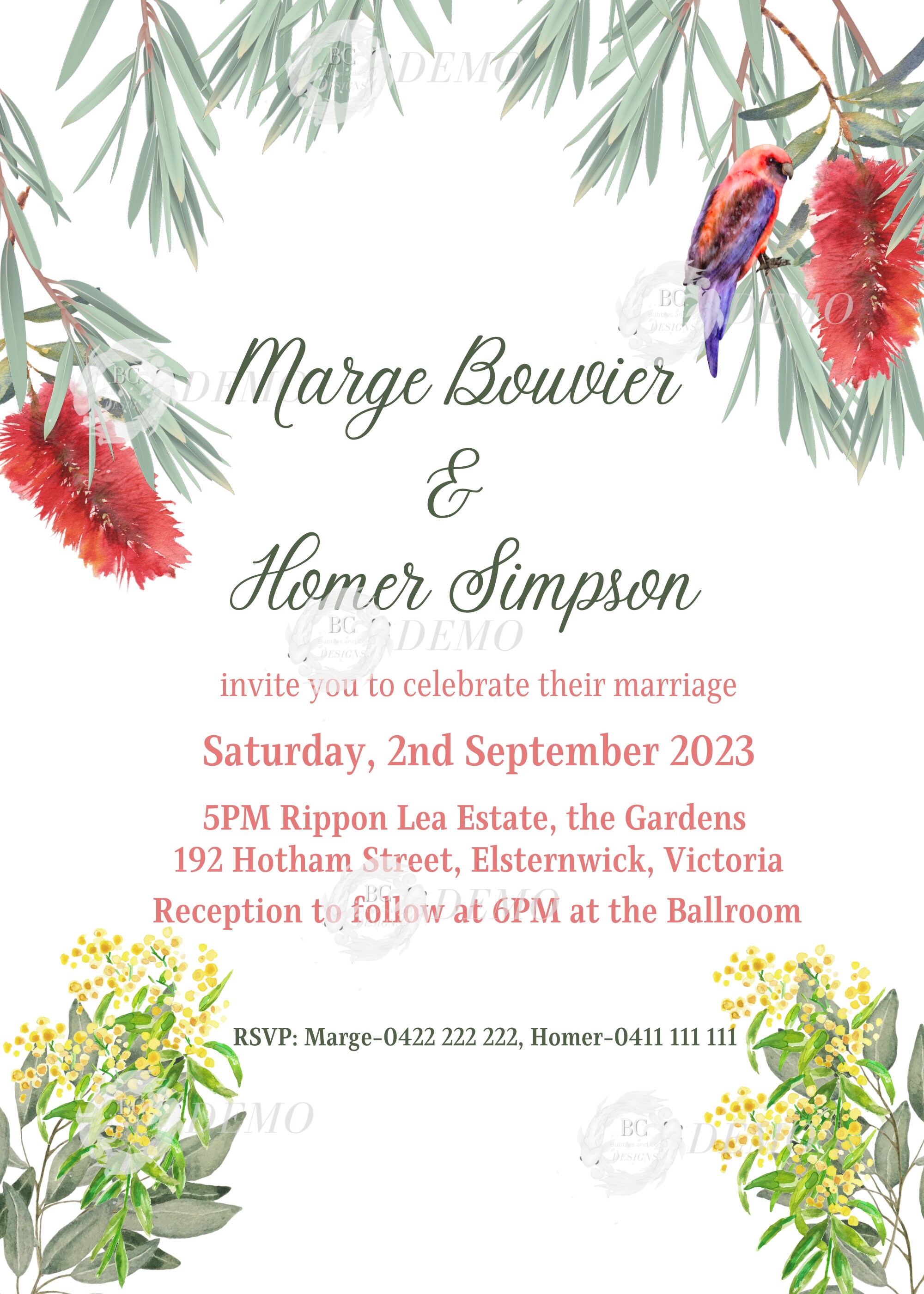 Australian Floral Wedding Invitation Template, Editable Digital ...