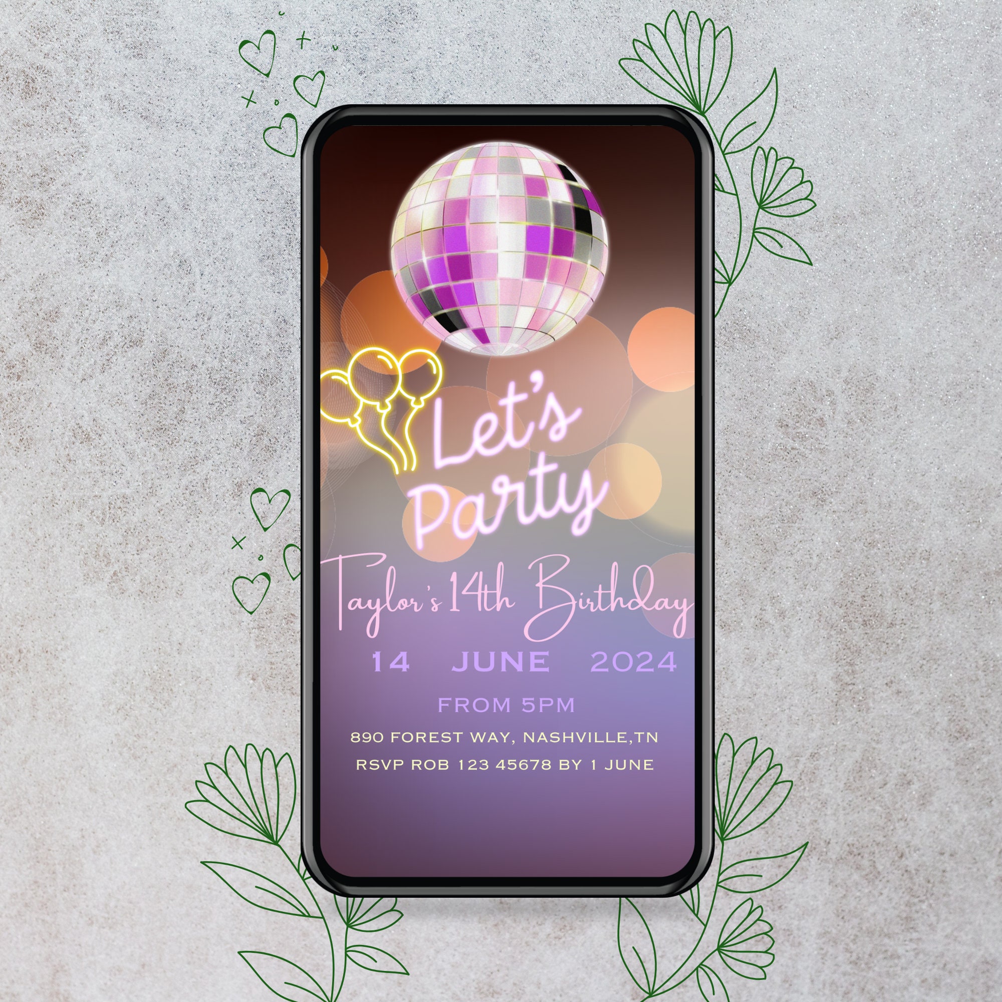 Disco Party Invitation Template, Dance Party Invitation, Girls Birthday ...