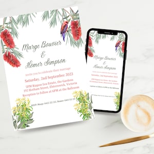 Australian Floral Wedding Invitation Template, Editable Digital ...