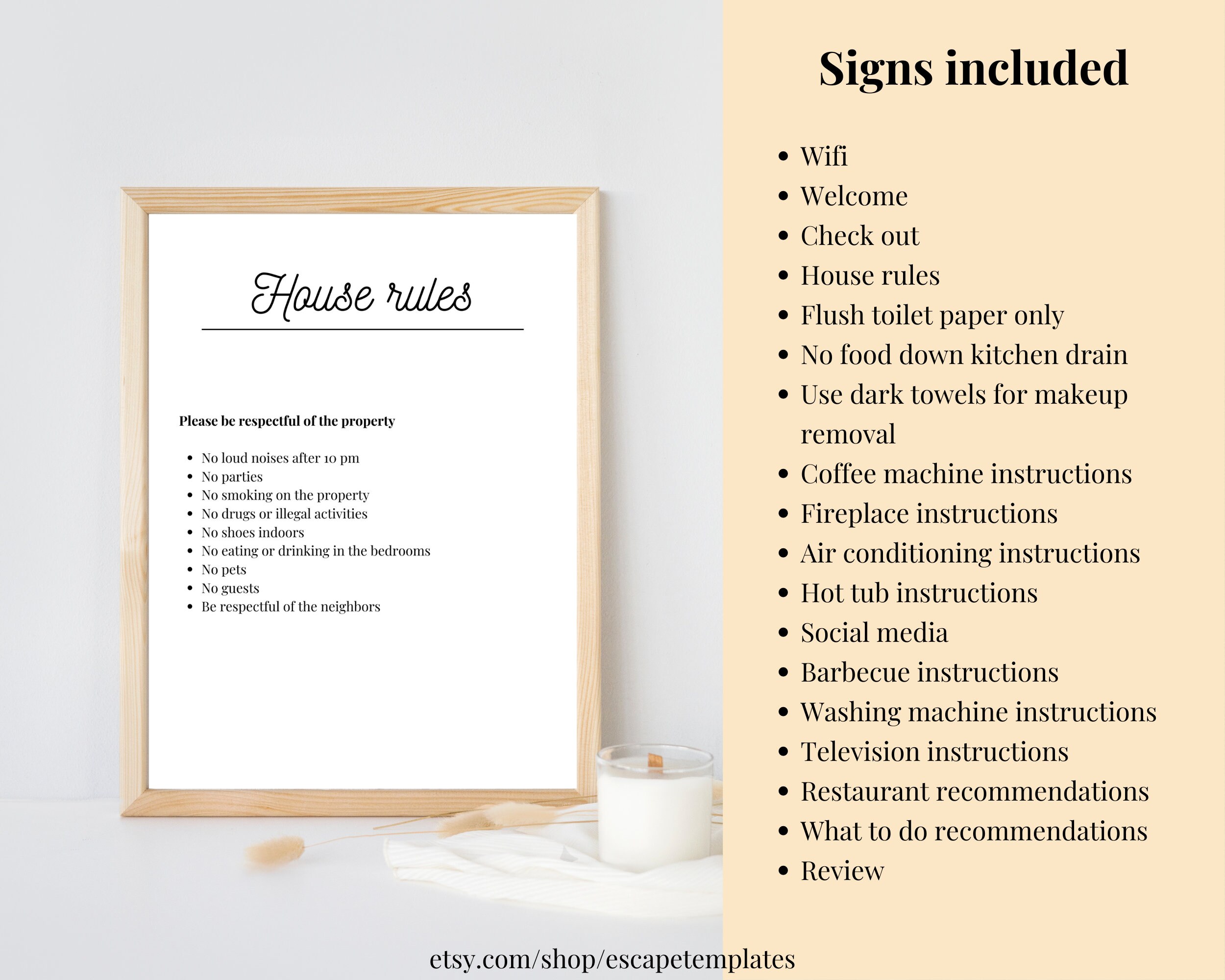 Airbnb Sign Bundle Template Canva Editable, Check Out & Wifi, Short ...