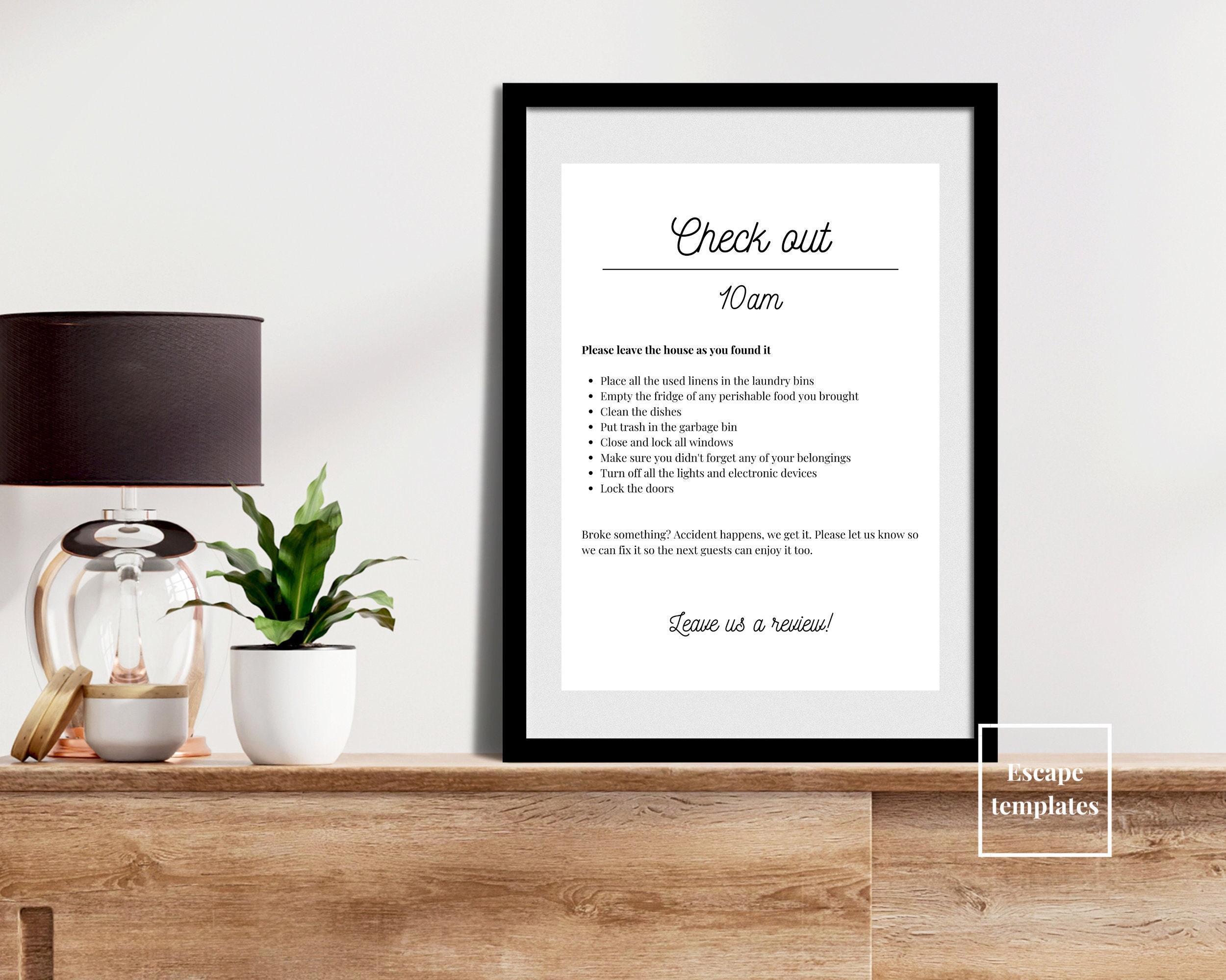 Airbnb Check Out Sign Template Canva, Short Term Rental Editable Guest ...
