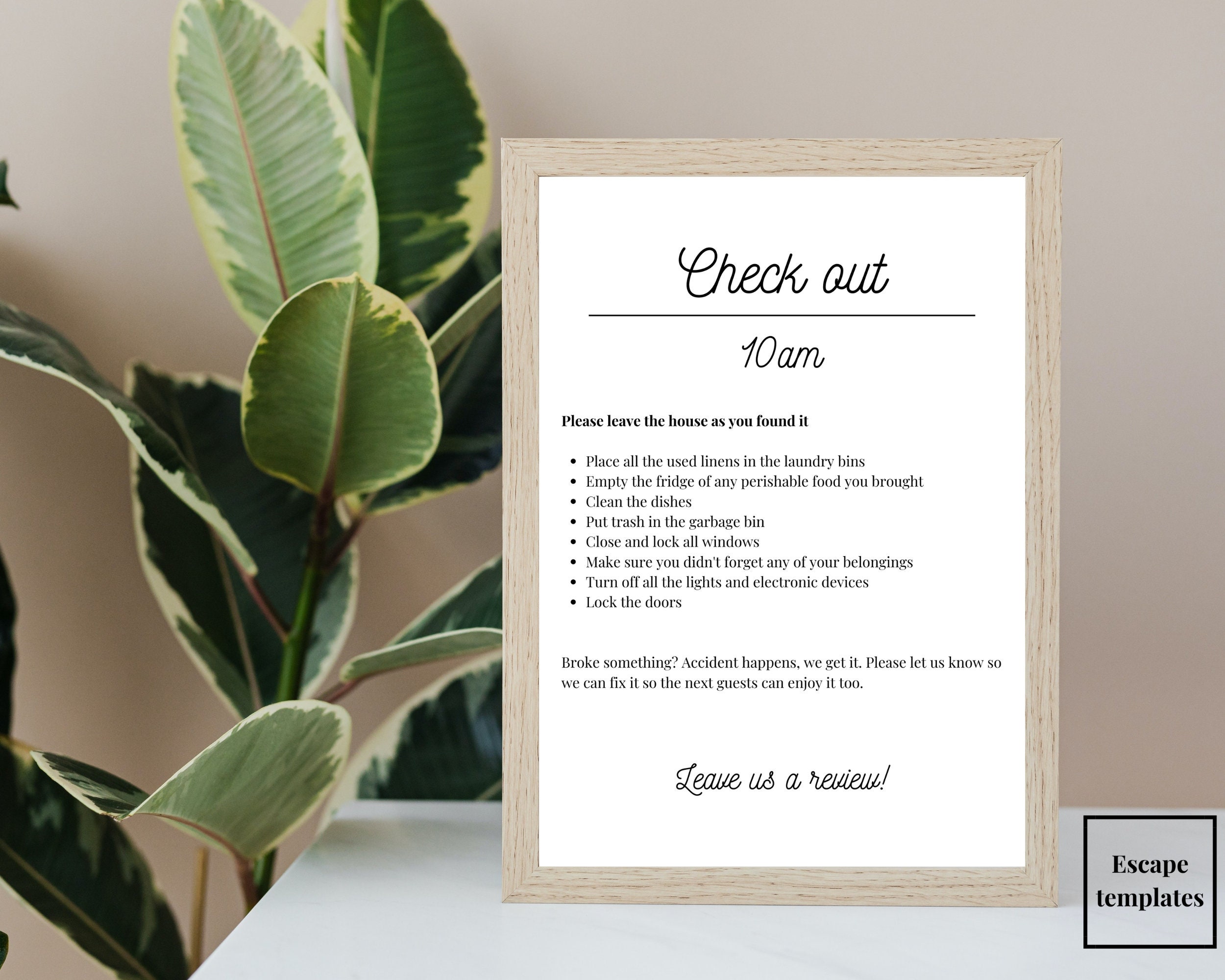 Airbnb Check Out Sign Template Canva, Short Term Rental Editable Guest ...