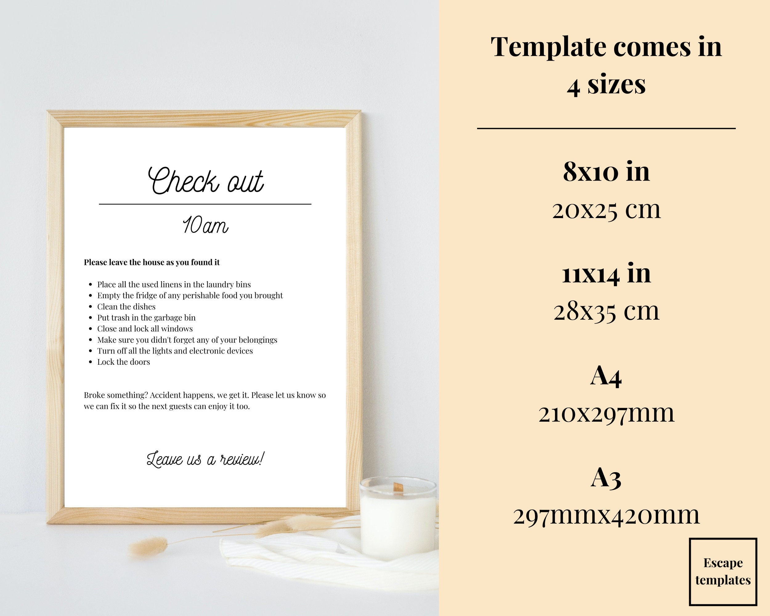 Airbnb Check Out Sign Template Canva, Short Term Rental Editable Guest ...