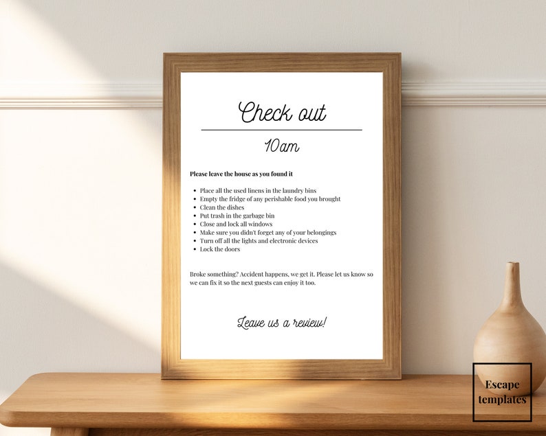 Airbnb Check Out Sign Template Canva, Short Term Rental Editable Guest ...