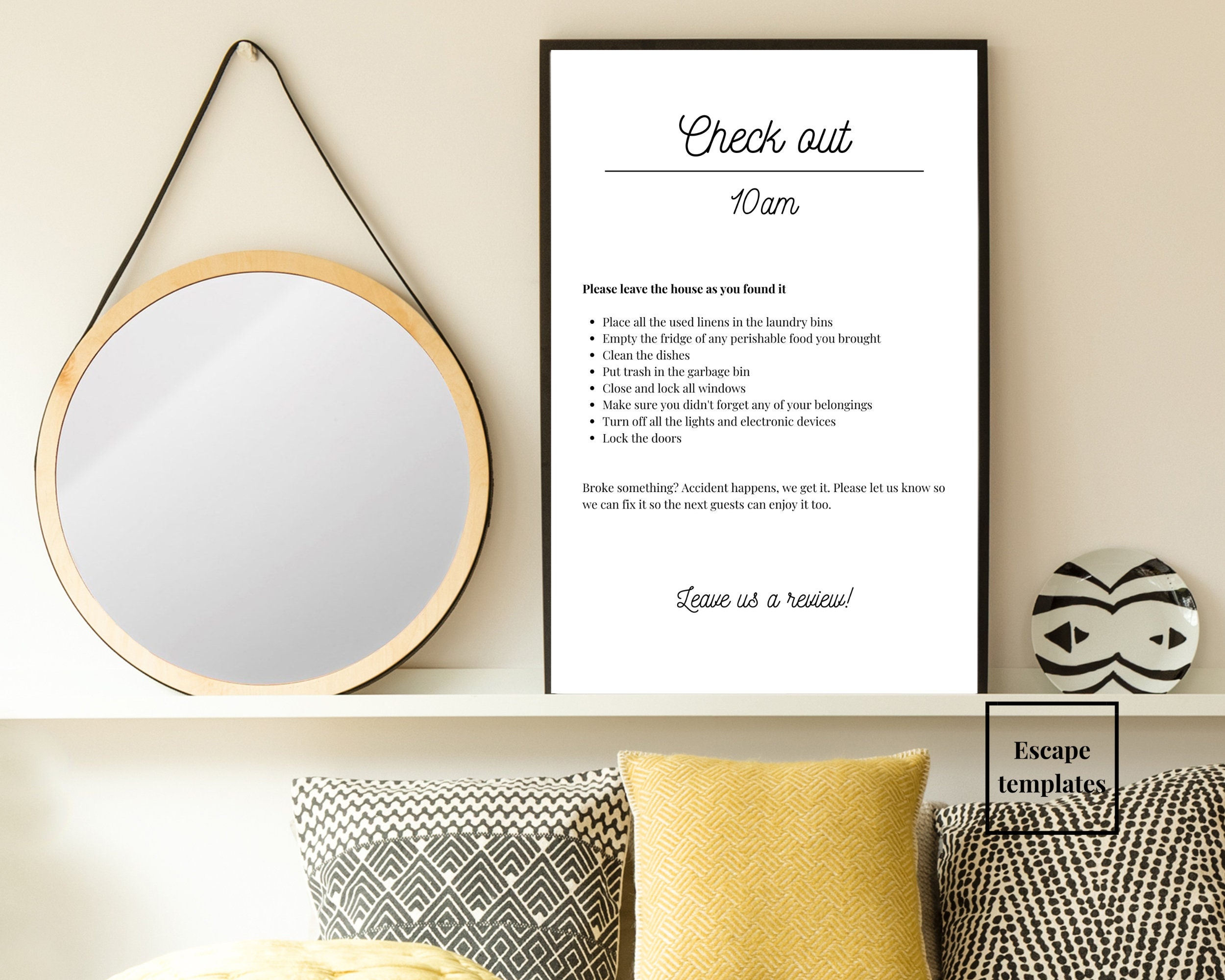 Airbnb Check Out Sign Template Canva, Short Term Rental Editable Guest ...