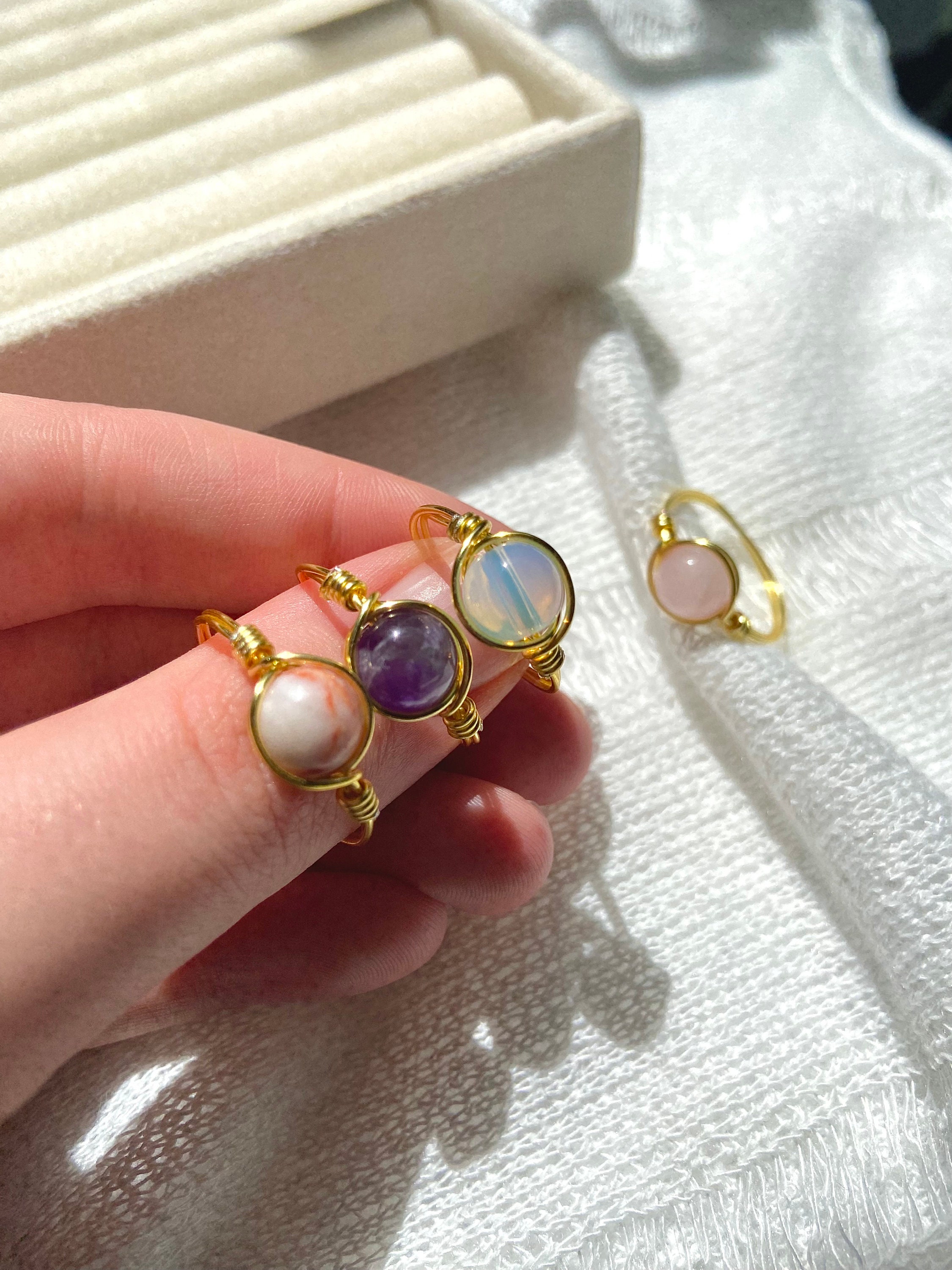 Wire Wrapped Crystal Gold Rings Statement Rings Handmade Jewellery Rose ...