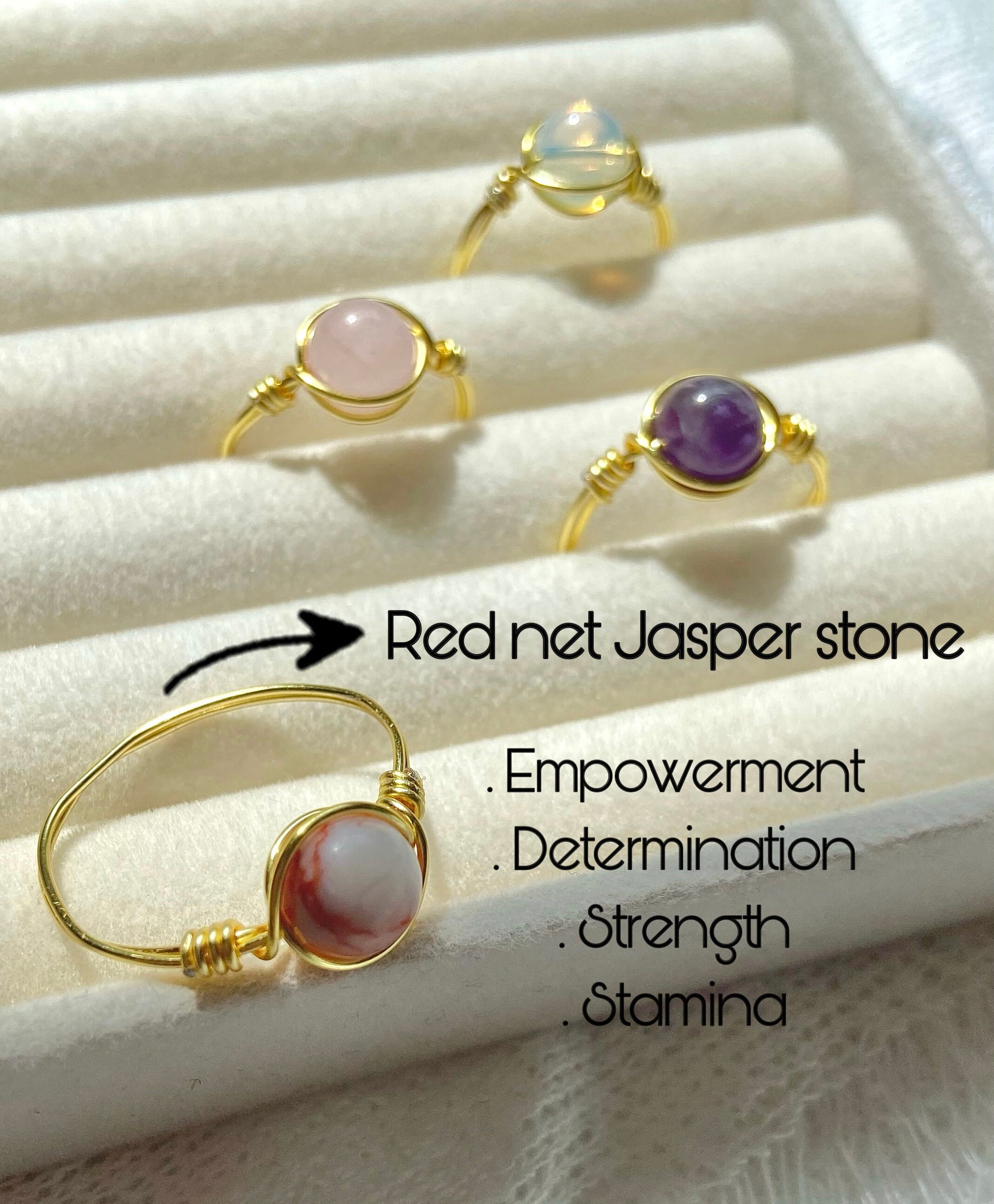 Wire Wrapped Crystal Gold Rings Statement Rings Handmade Jewellery Rose ...
