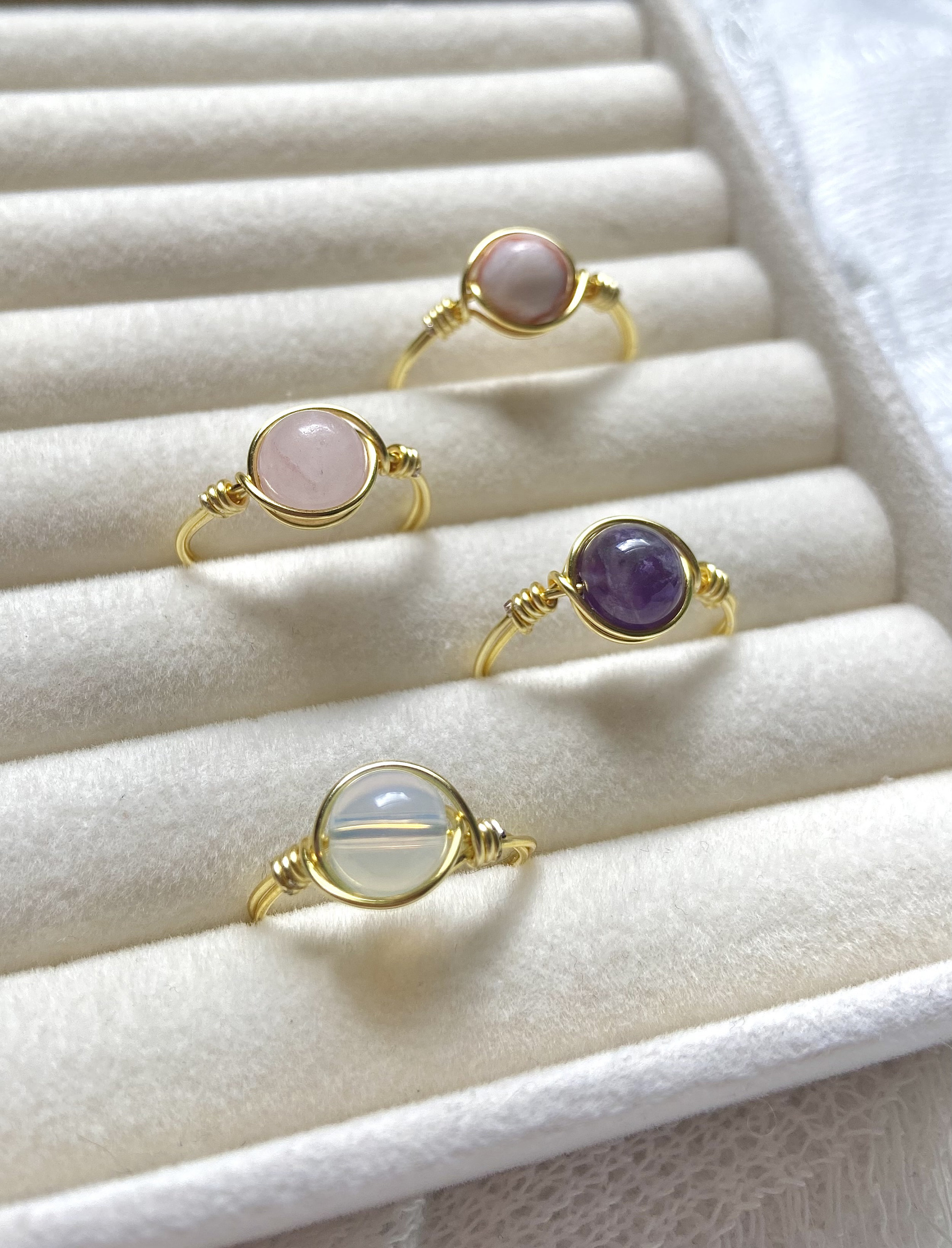 Wire Wrapped Crystal Gold Rings Statement Rings Handmade Jewellery Rose ...