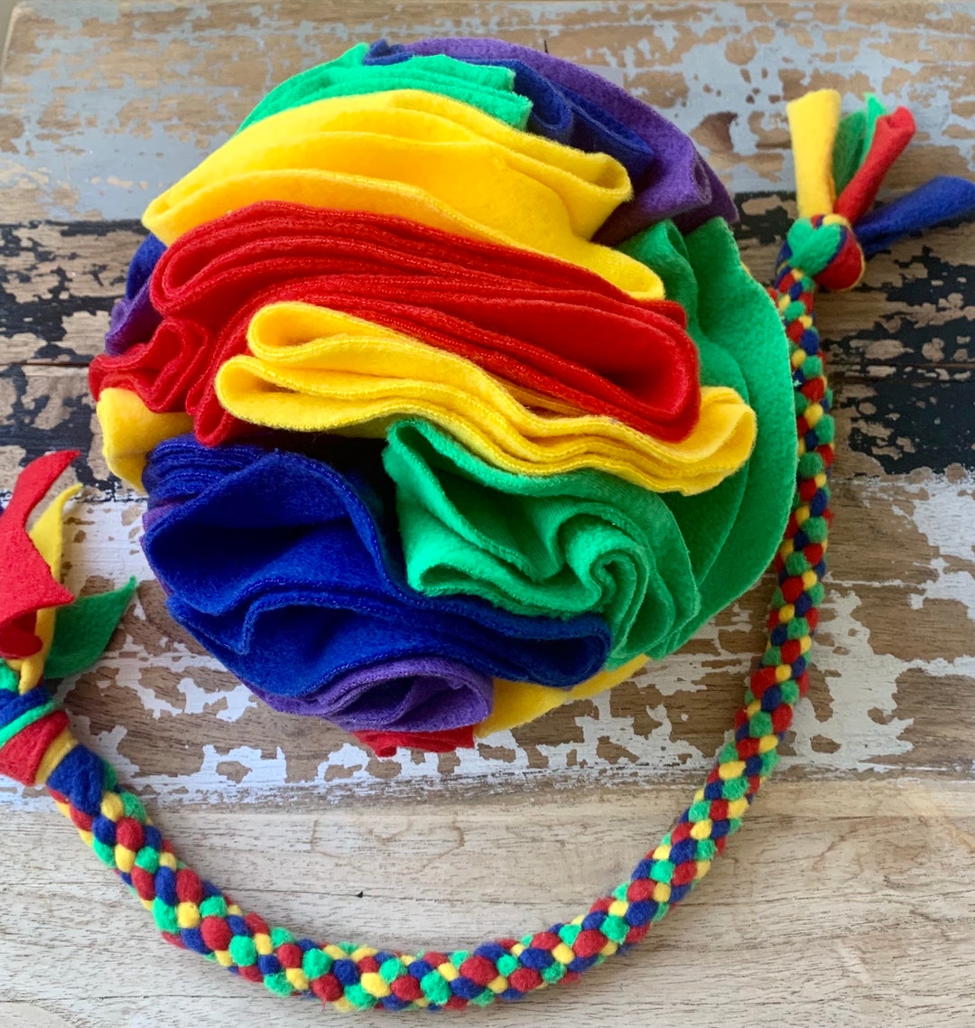 Large Rainbow Snuffle Ball With Matching Tug Rope Dog Enrichment Best ...