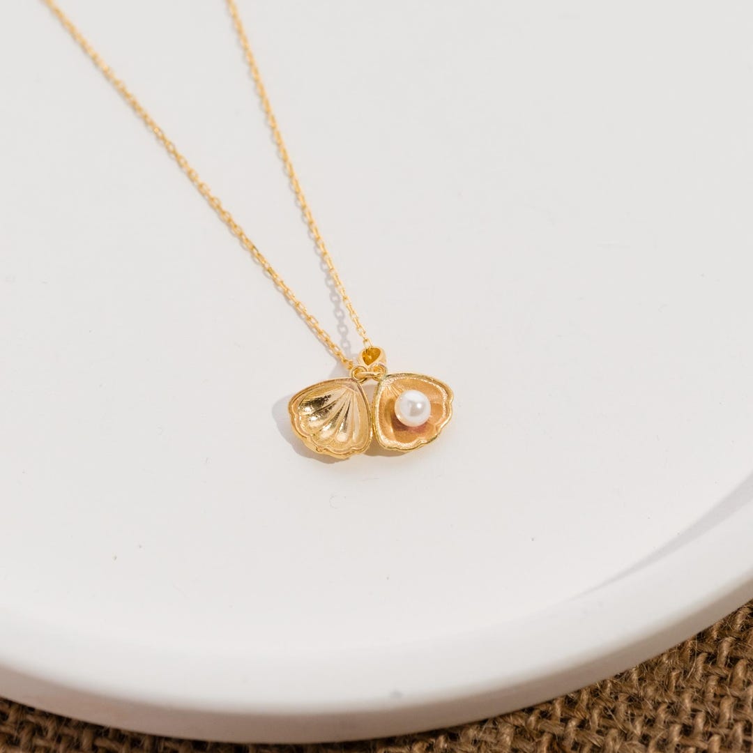 Pearl Shell Necklace, 925 Sterling Silver Clam Shell Locket Pendant ...