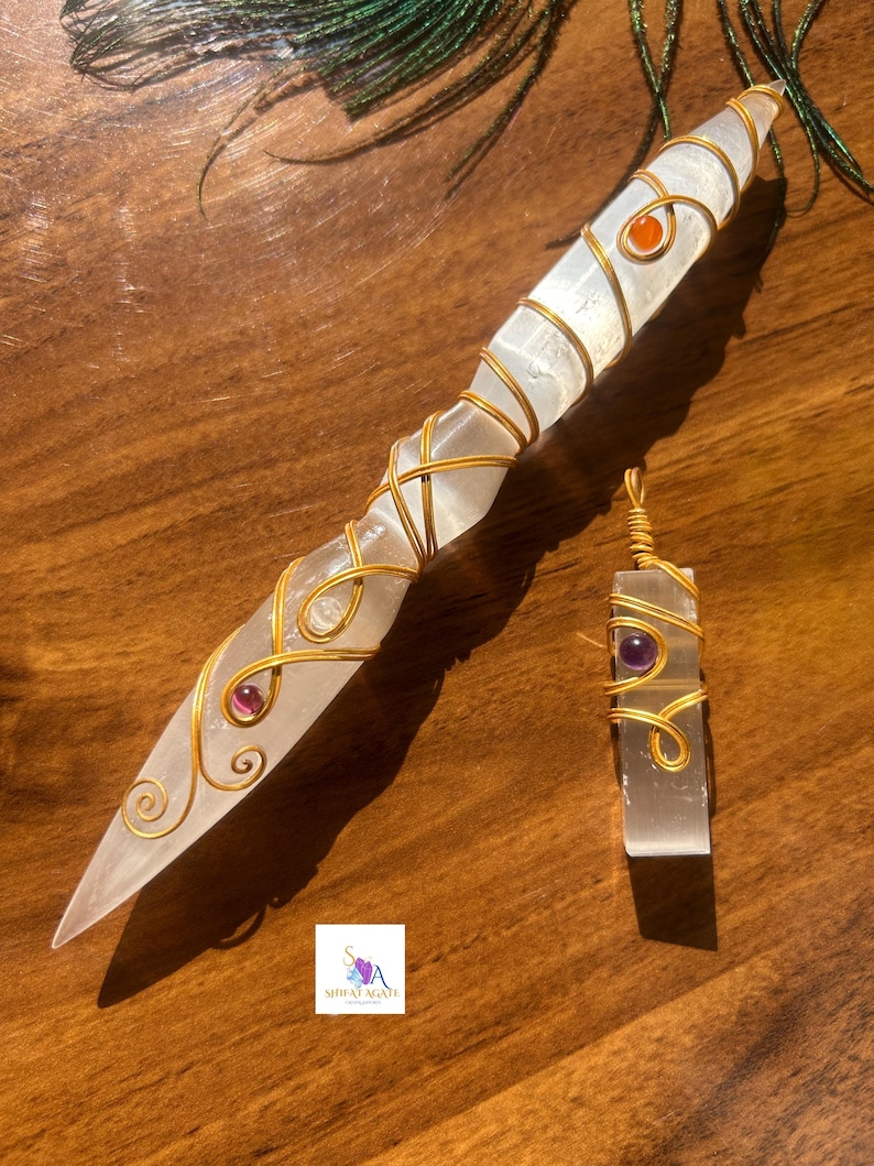 Handcrafted Selenite Crystal Wand: Wire Wrapped Healing Stone - Etsy