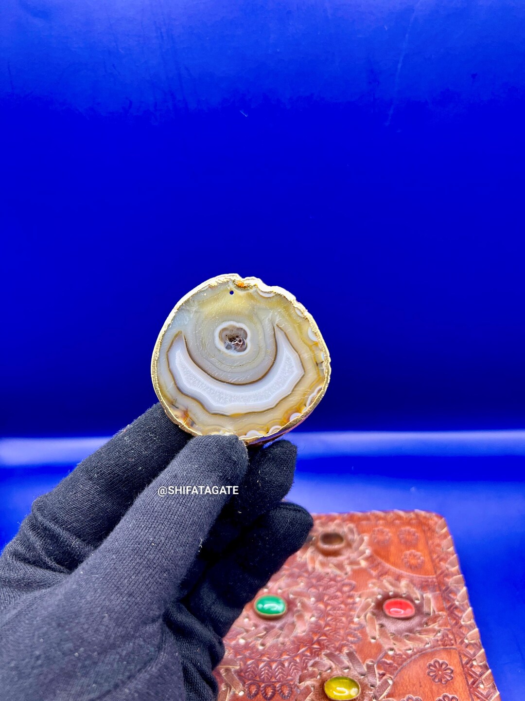 Rare Natural Moon Shape Agate Slice | Golden Plated Crystal Slice ...