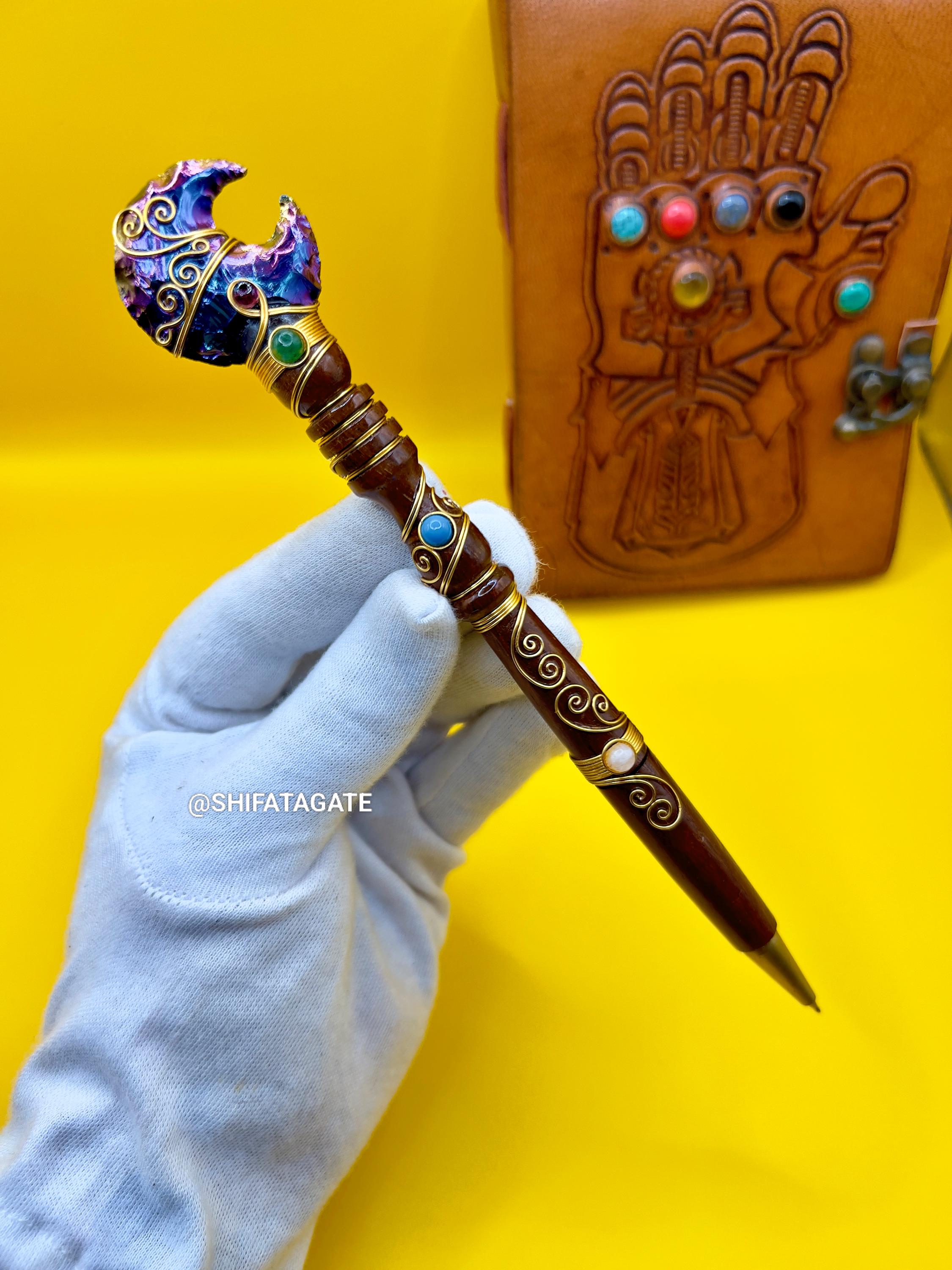 Handmade Aura Quartz Crystal Pen | Moon & Arrow Gemstone Writing Pen - Etsy