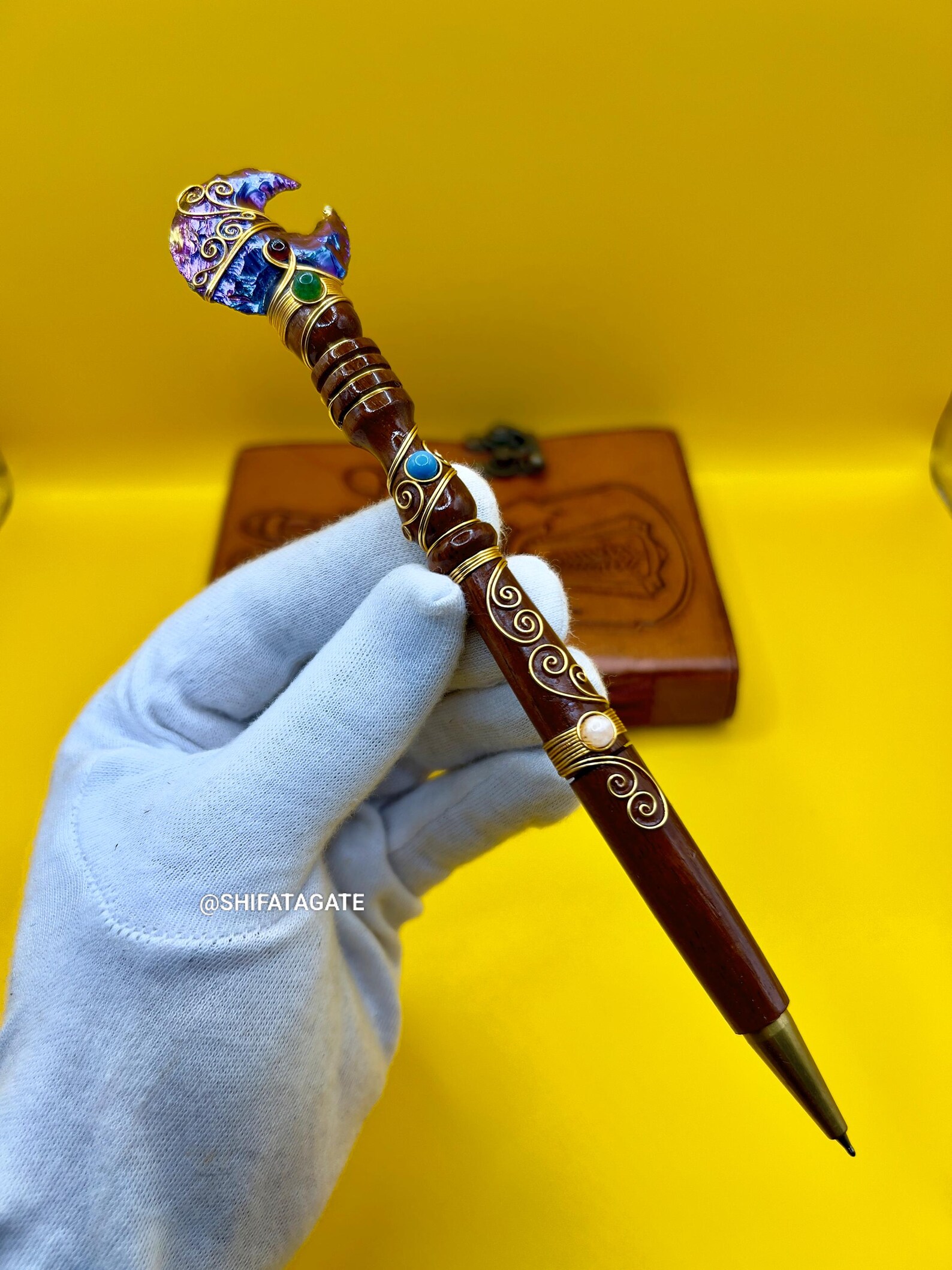 Handmade Aura Quartz Crystal Pen | Moon & Arrow Gemstone Writing Pen - Etsy