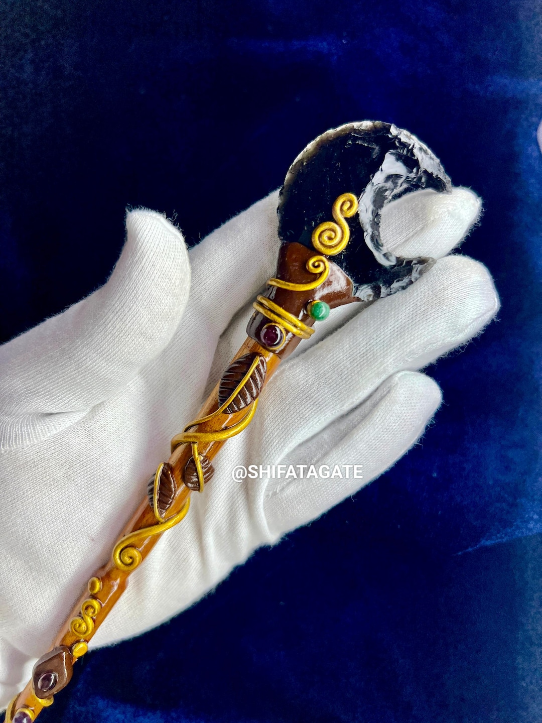 Handcrafted Black Obsidian Moon Wand: Wire Wrapped Wooden Magic Wand - Etsy