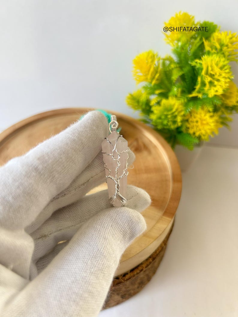 Natural Healing Crystal Point Tree of Life Wire Wrapped Stone Pendant ...