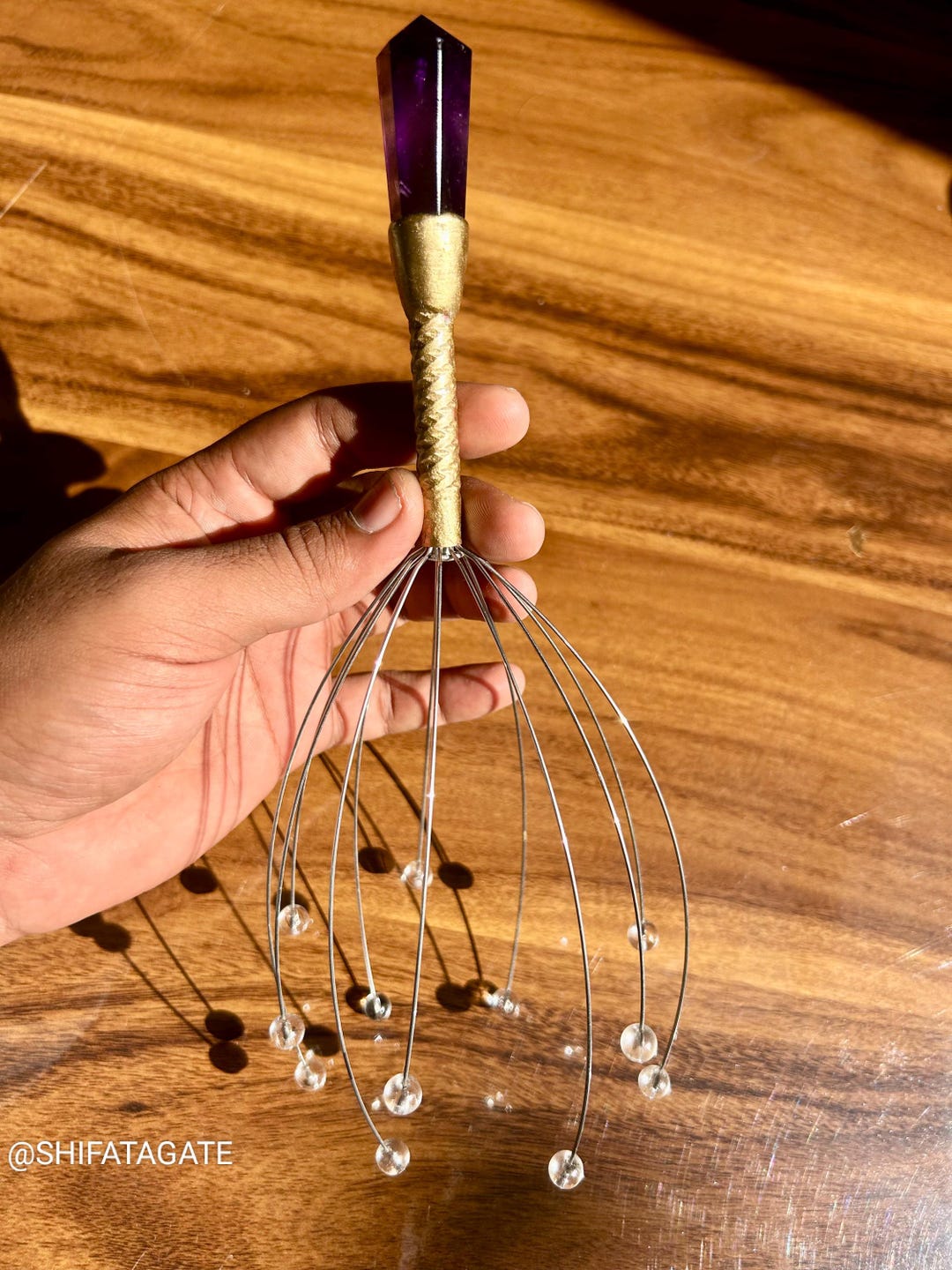 Handmade Amethyst Crystal Head Massager: Scalp Scratcher With Metal ...
