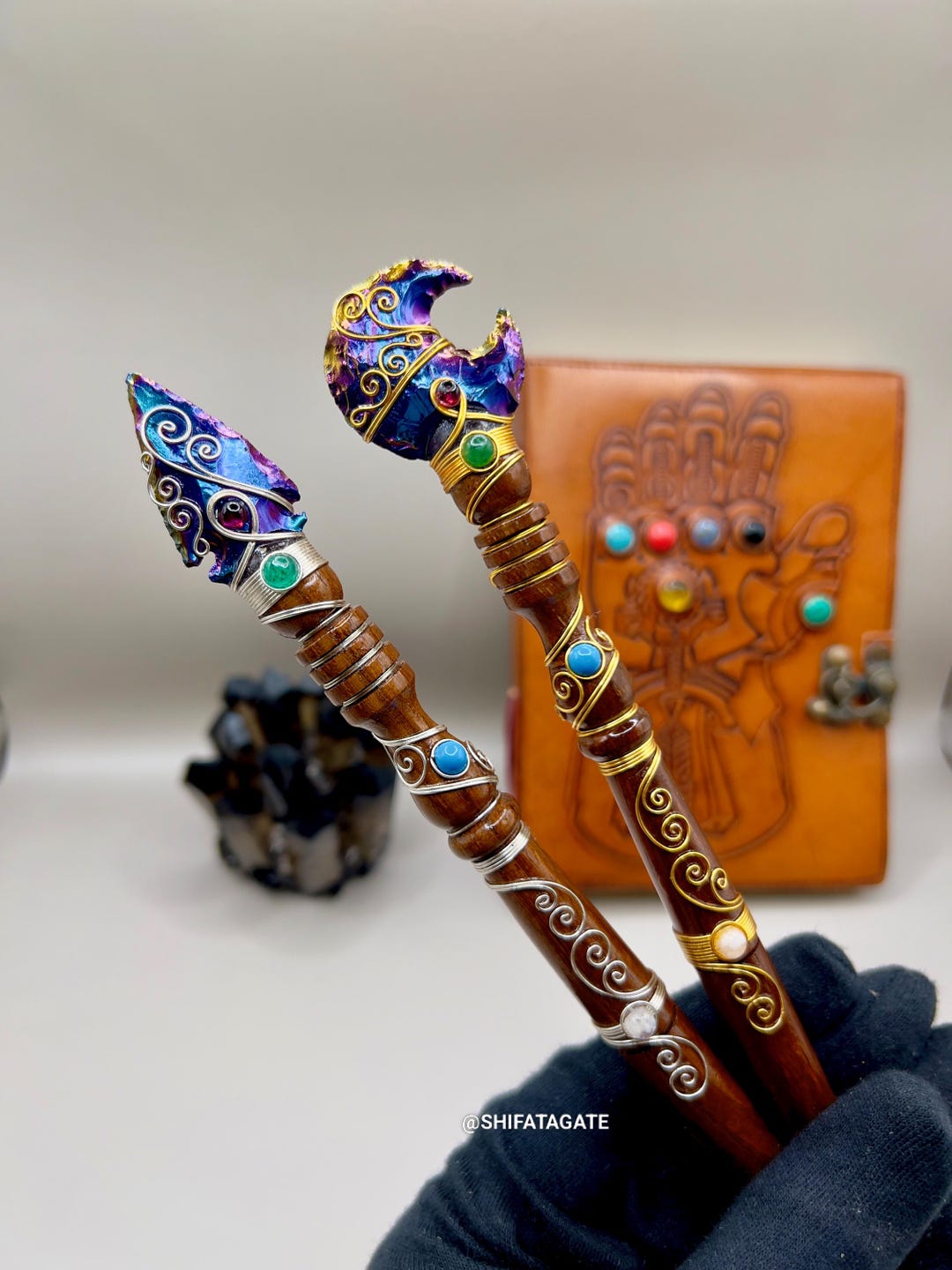 Handmade Aura Quartz Crystal Pen: Moon & Arrow Gemstone Writing Tool - Etsy