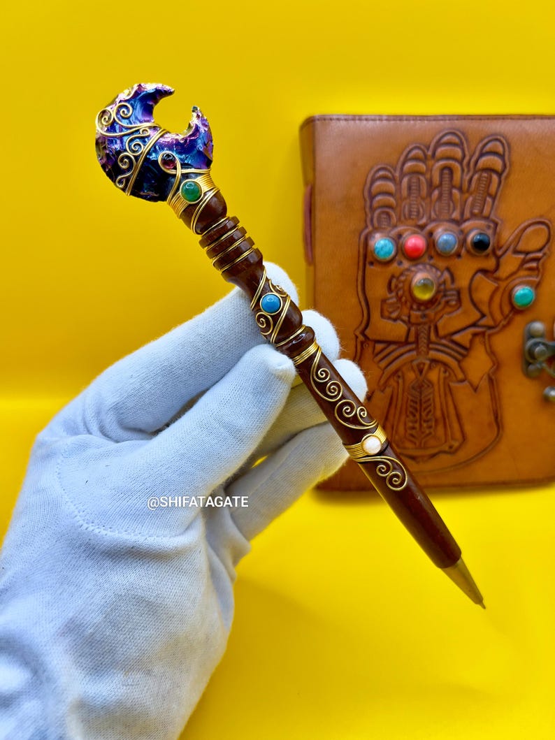 Handmade Aura Quartz Crystal Pen | Moon & Arrow Gemstone Writing Pen - Etsy