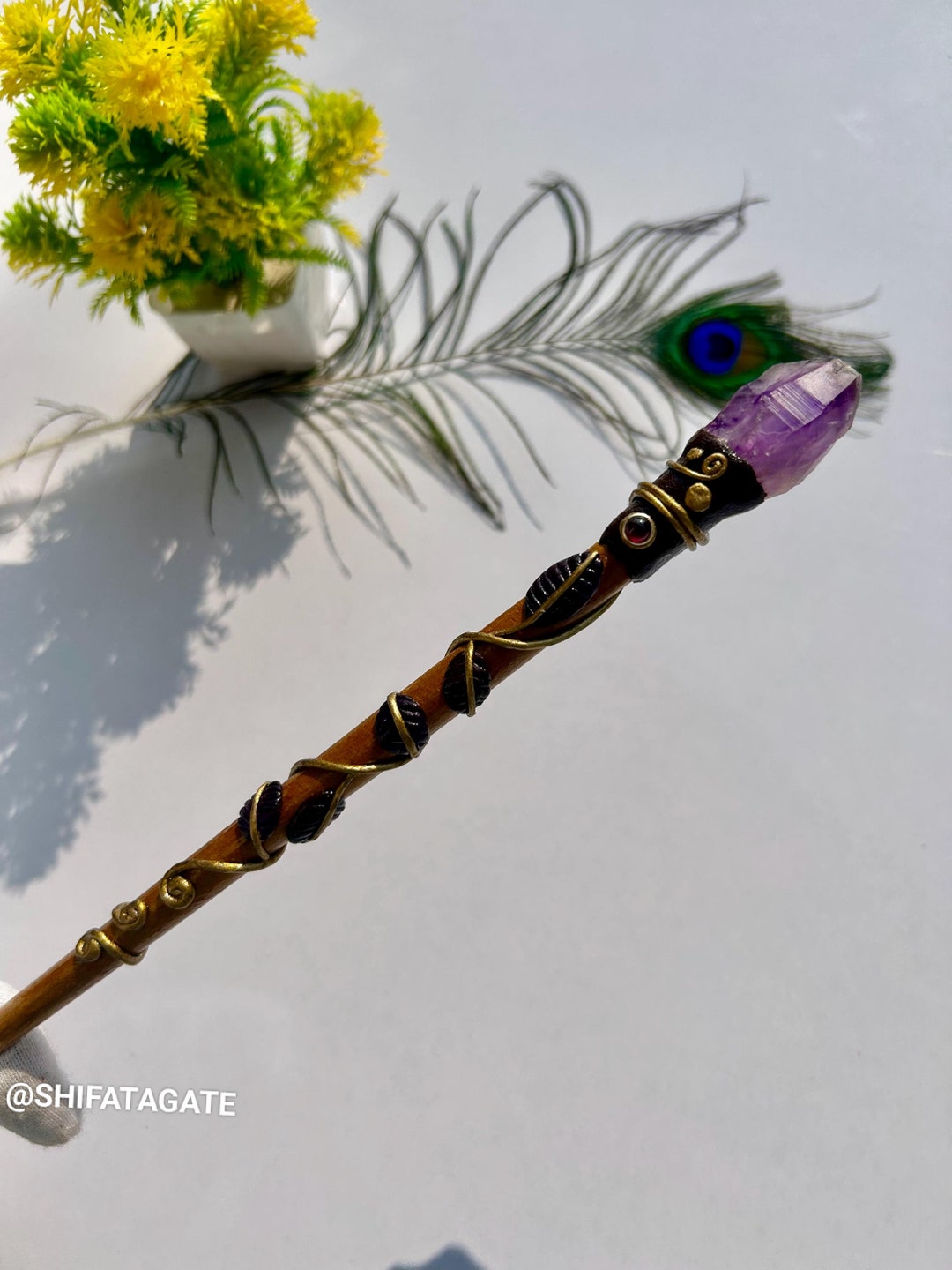 Handcrafted Amethyst Crystal Wand: Wire Wrapped Wood Magic Wand - Etsy