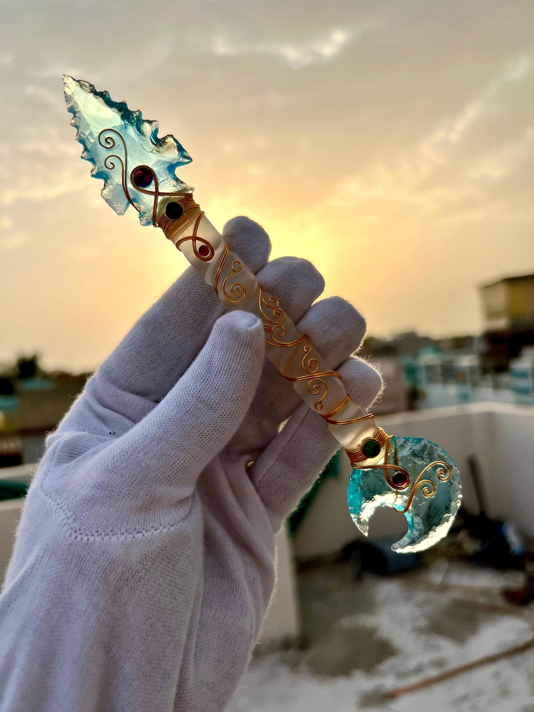 Selenite & Blue Obsidian Crystal Wand: Handcrafted Metaphysical Tool - Etsy