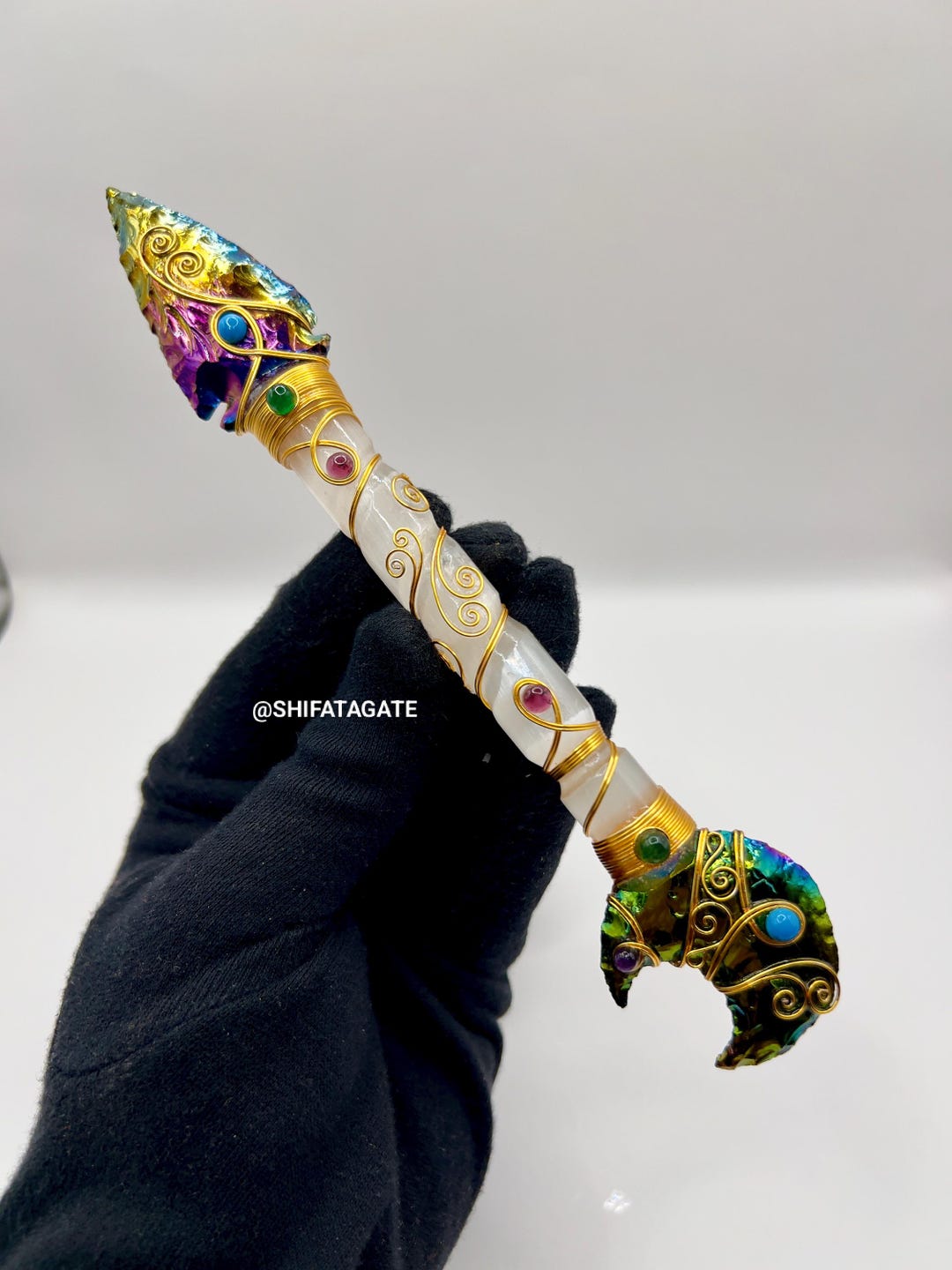 Aura Quartz & Selenite Crystal Healing Wand - Wire Wrapped Energy Tool ...