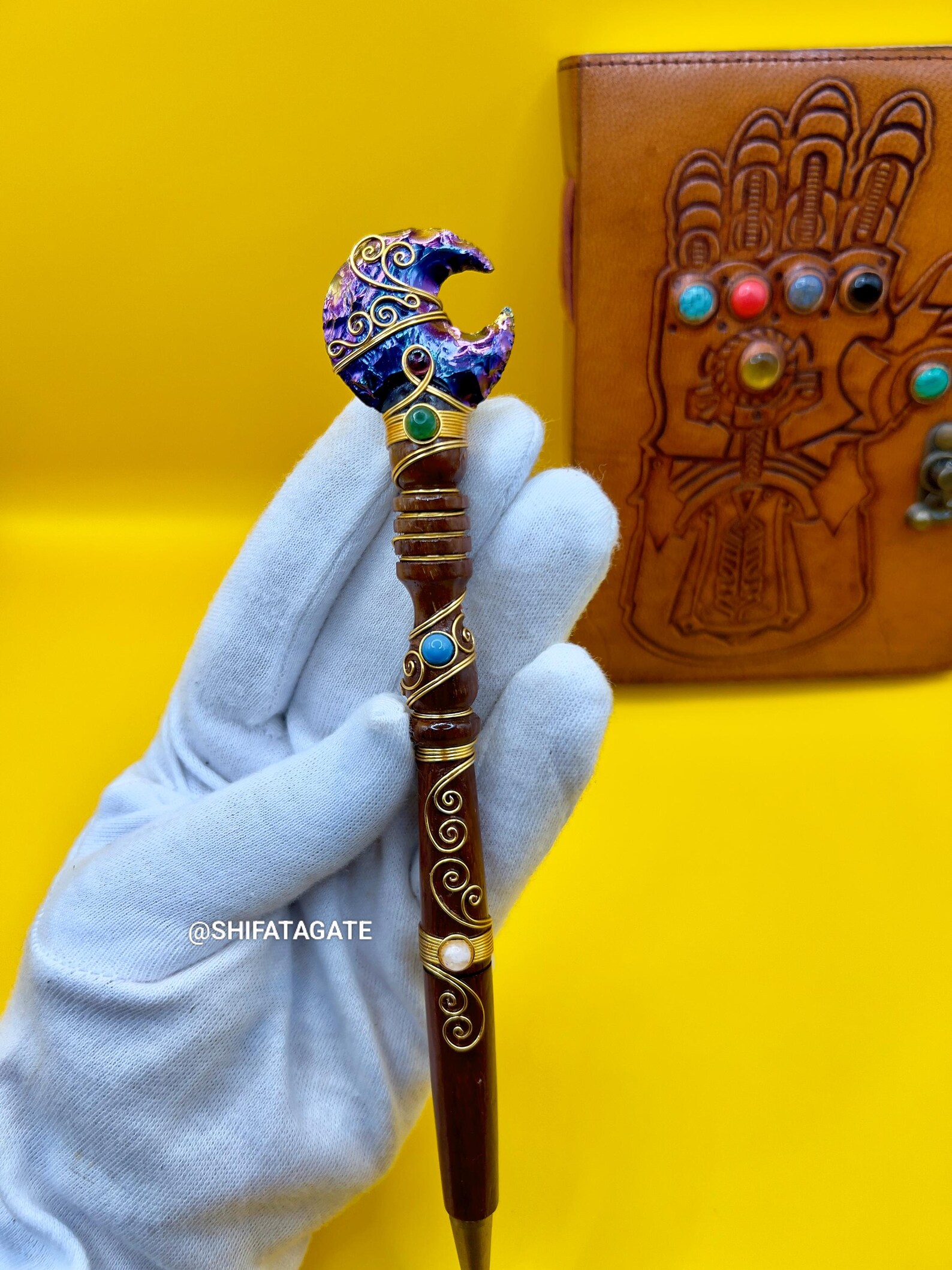 Handmade Aura Quartz Crystal Pen | Moon & Arrow Gemstone Writing Pen - Etsy