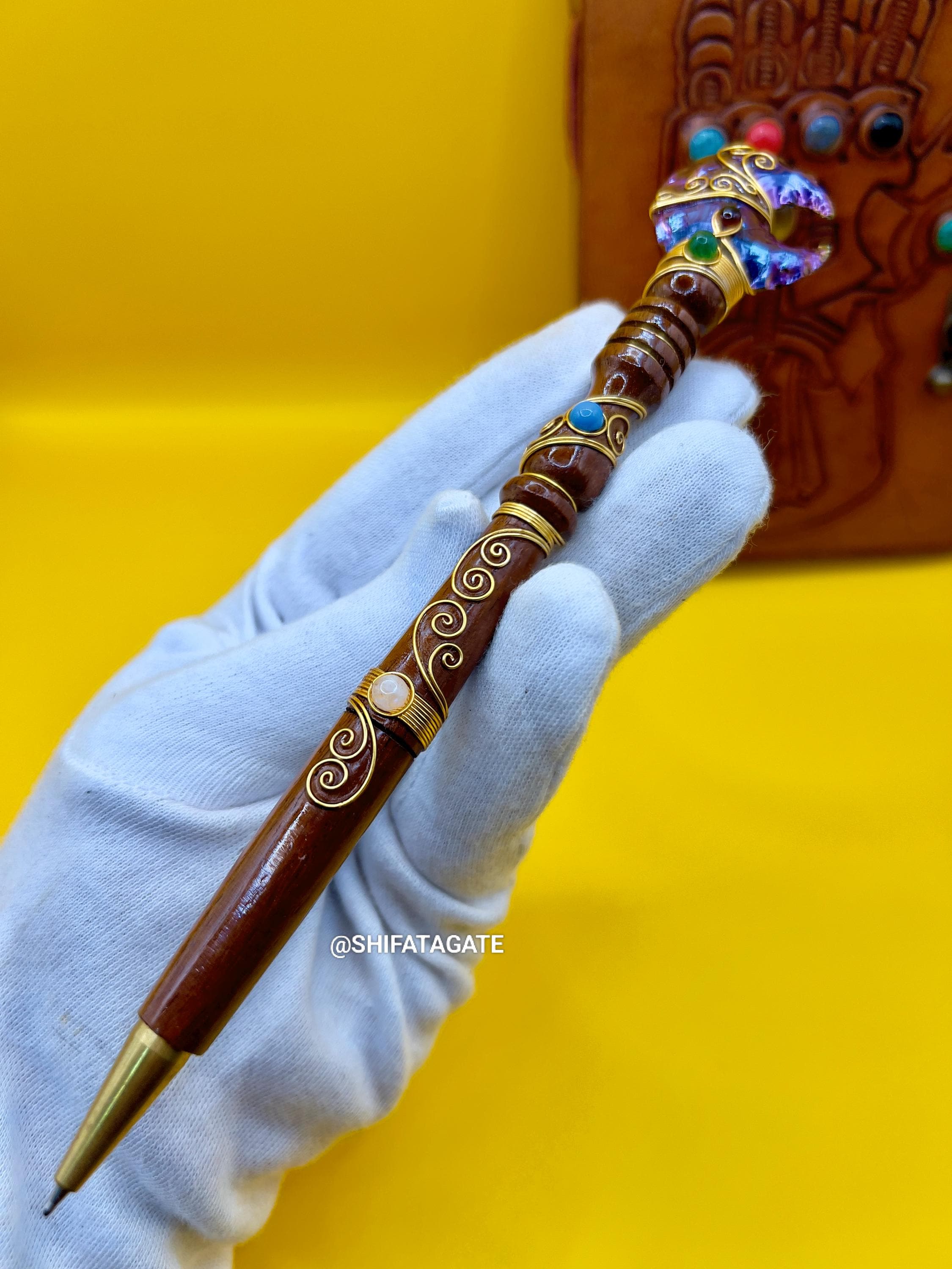 Handmade Aura Quartz Crystal Pen | Moon & Arrow Gemstone Writing Pen - Etsy