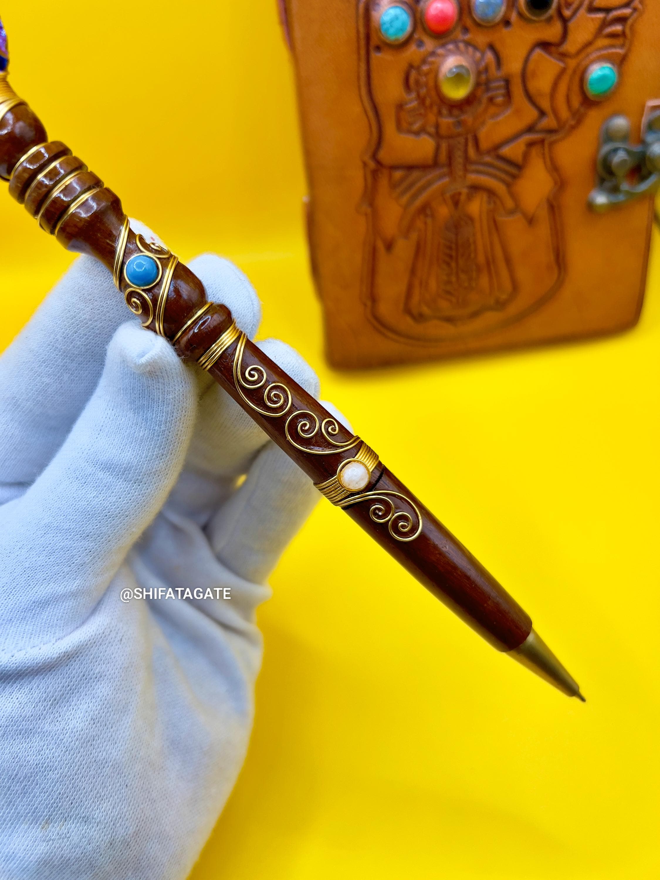 Handmade Aura Quartz Crystal Pen | Moon & Arrow Gemstone Writing Pen - Etsy