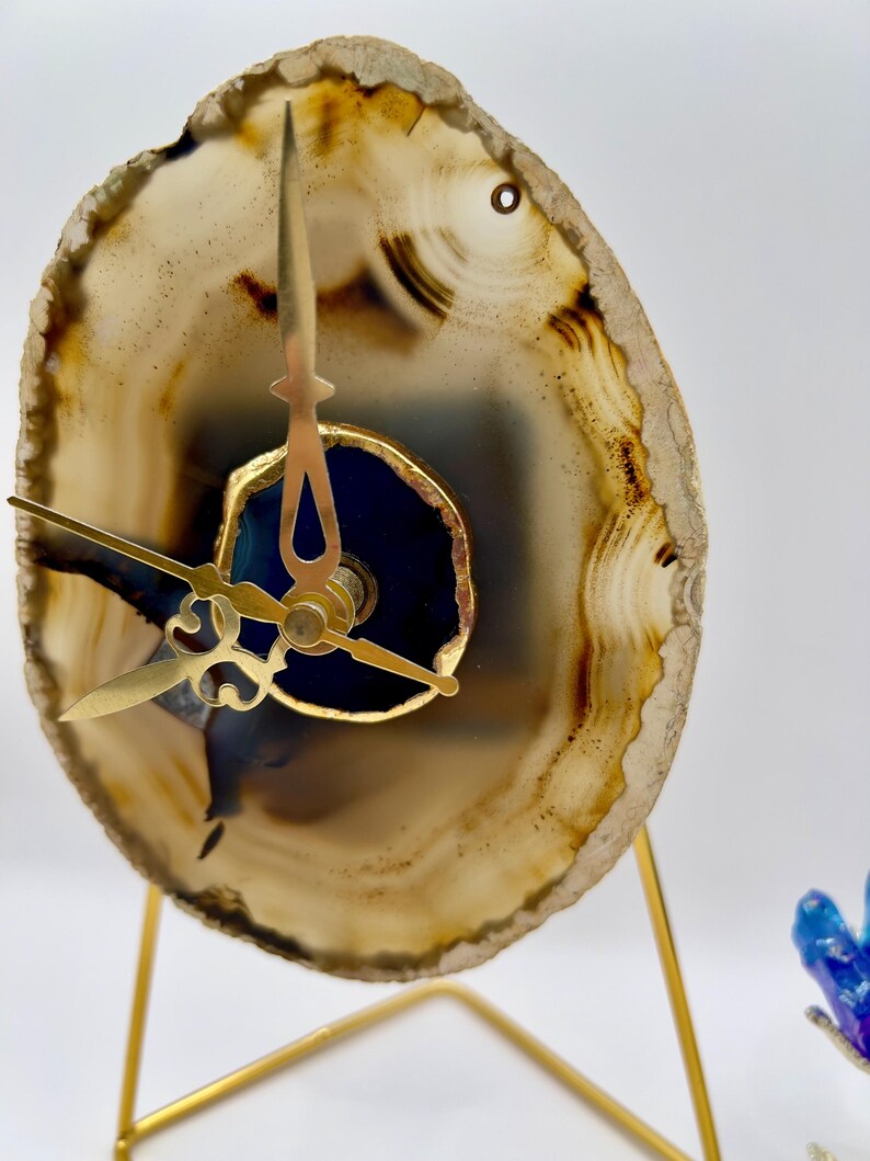 Agate Desk Clock With Gold Stand: Natural Crystal Office Decor - Etsy