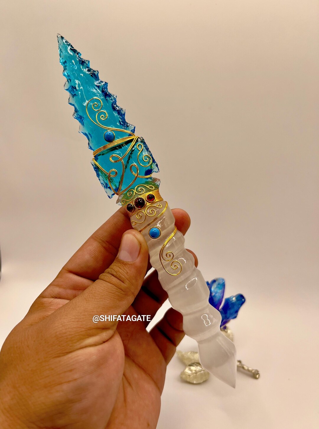 Wire Wrapped Blue Obsidian & Selenite Crystal Knife - Healing Altar ...