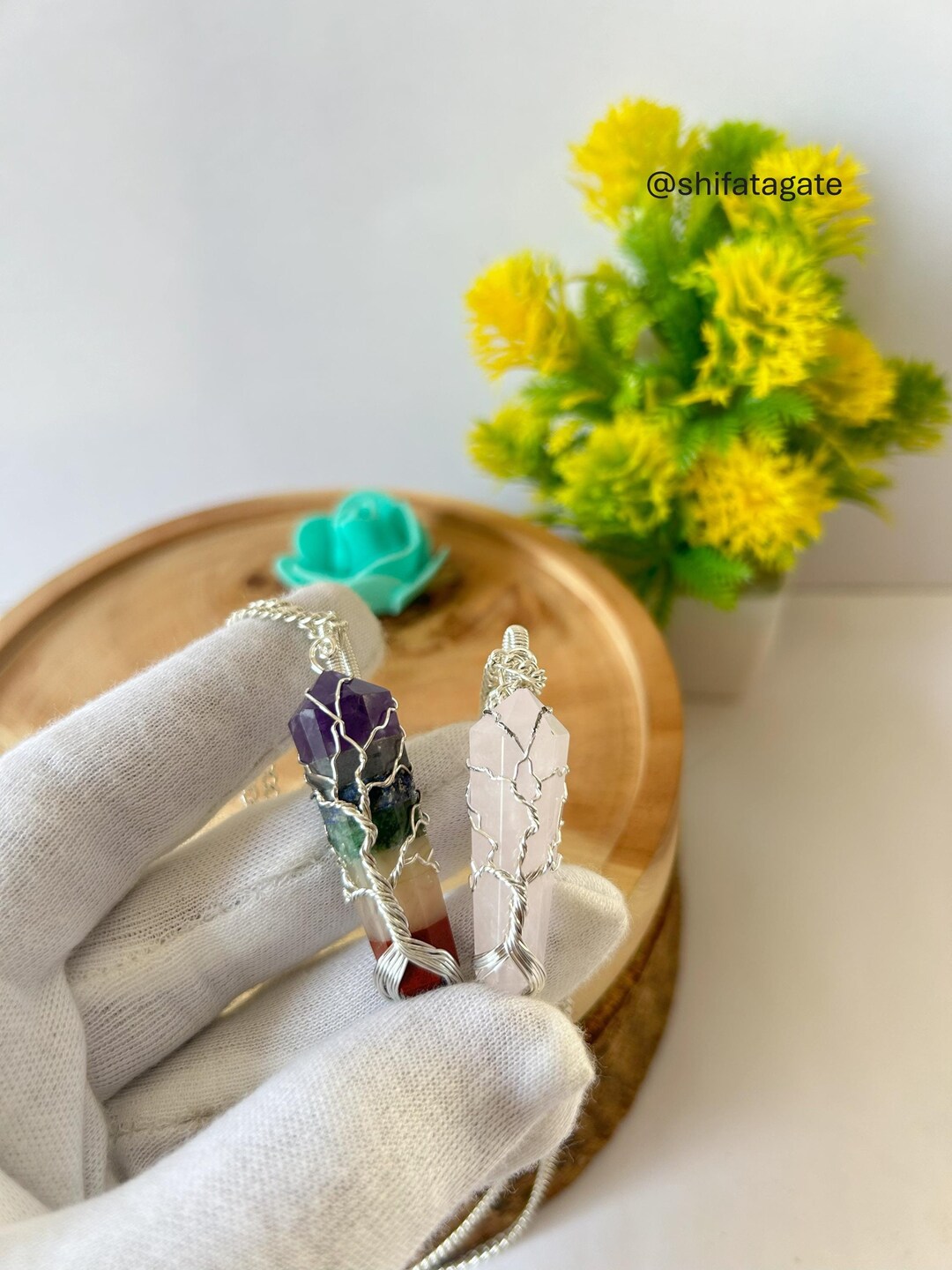 Natural Healing Crystal Point Tree of Life Wire Wrapped Stone Pendant ...