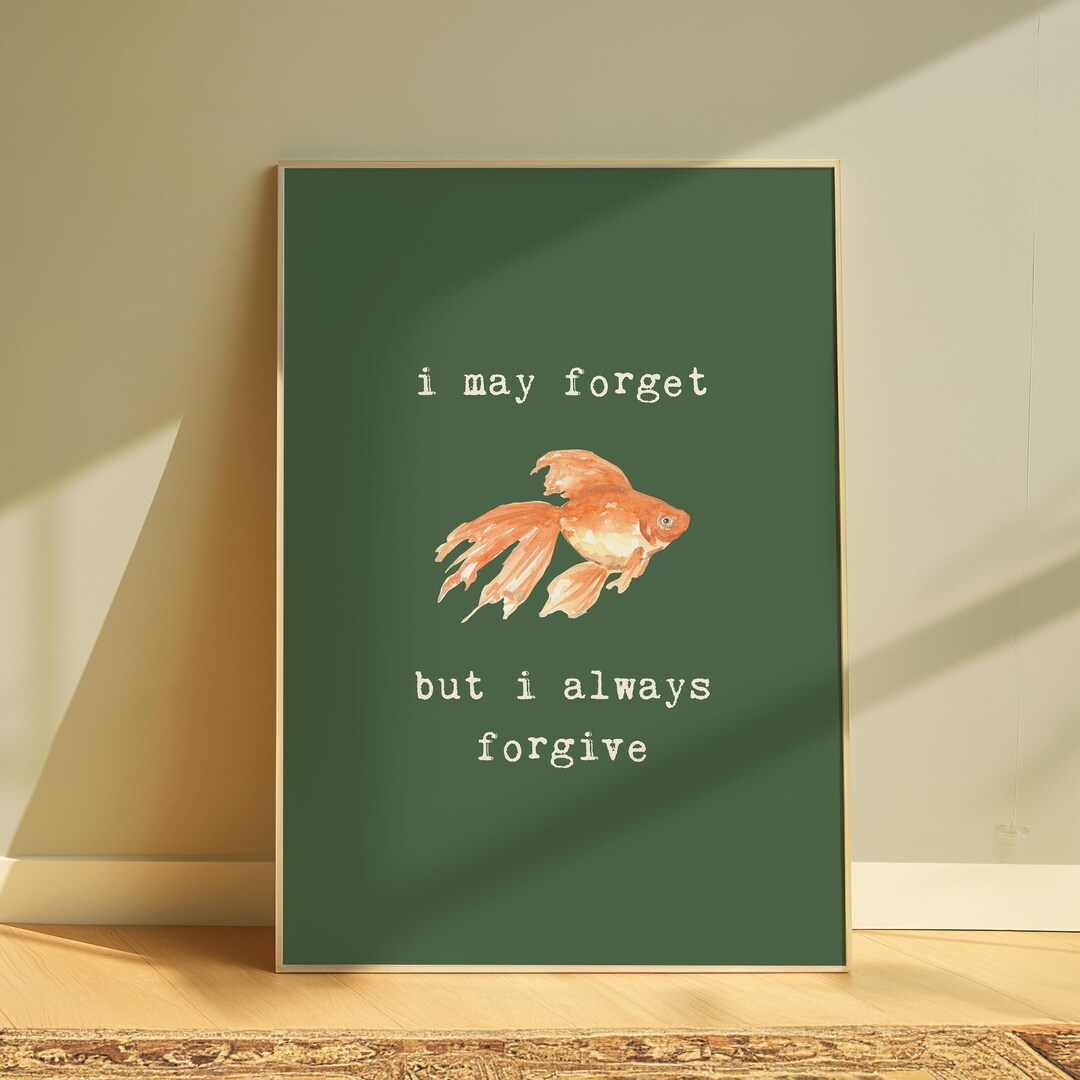 Goldfish Print, Green Gold Fish Wall Art. Gold Fish Mindset Printable ...