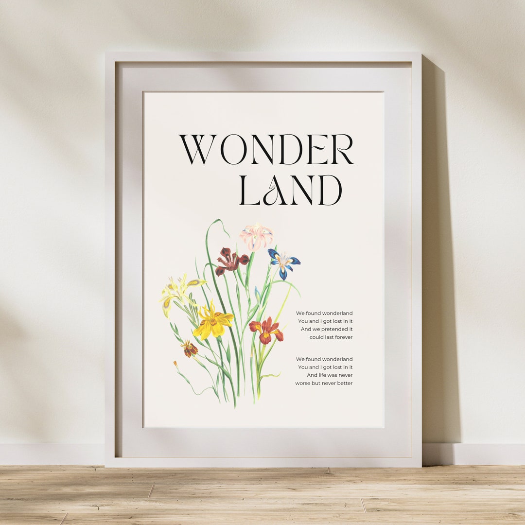 Wonderland Poster, Wonderland Floral Print, Retro 1989 Lyrics Poster ...
